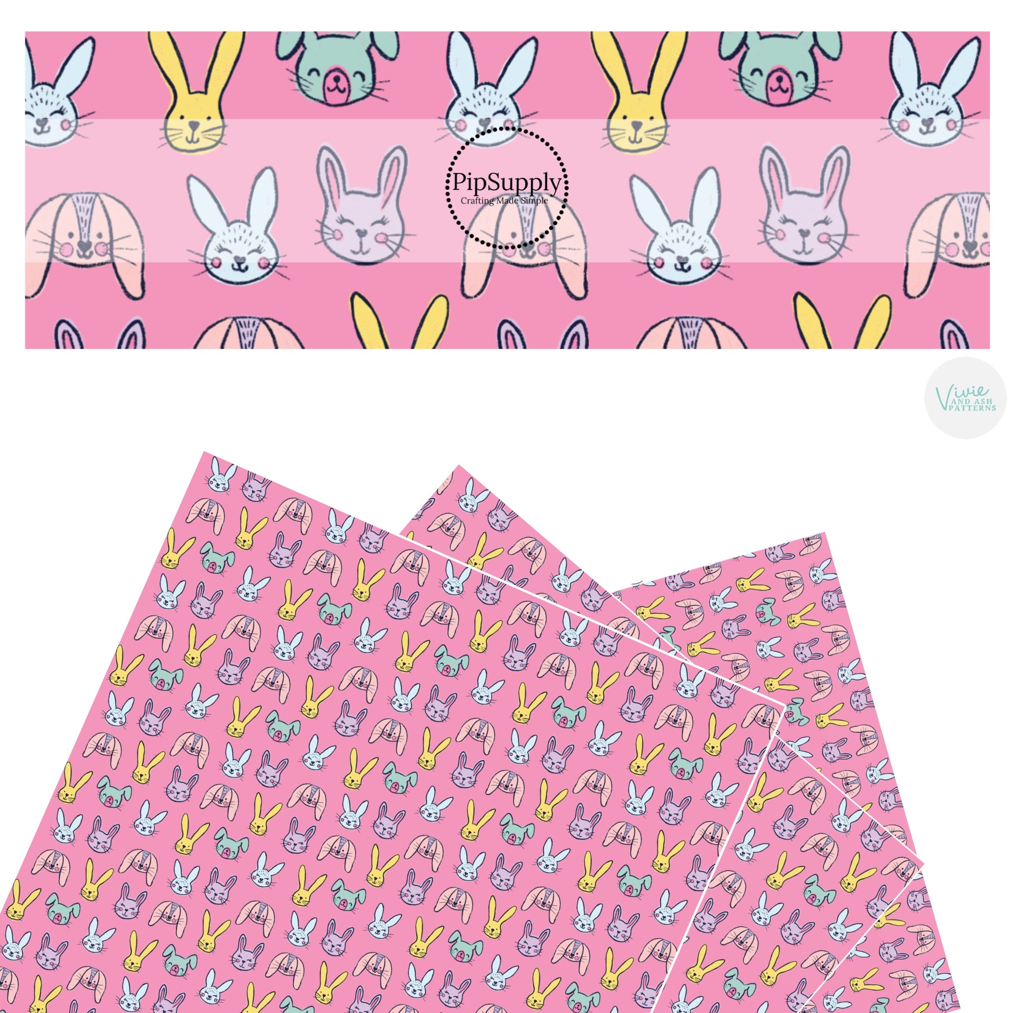 Spring Bunny Faux Leather Sheet - Bright Multi Bunny Faux Leather ...