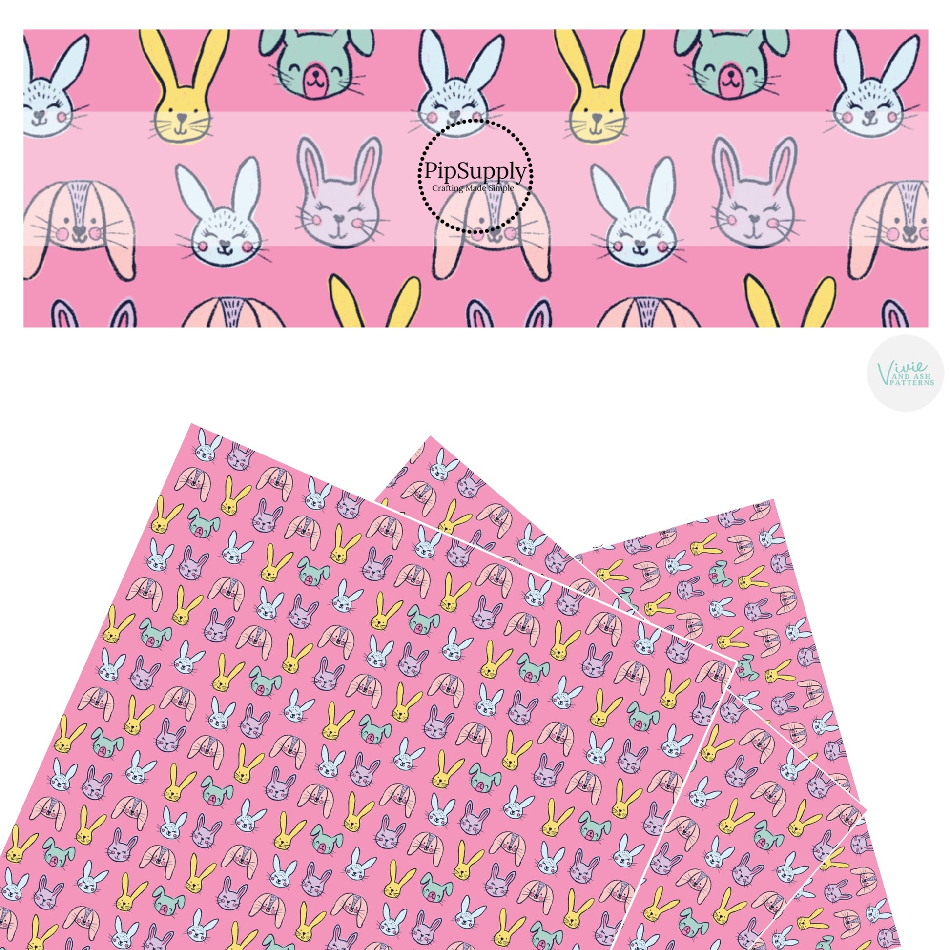 Spring Bunny Faux Leather Sheet - Bright Multi Bunny Faux Leather ...