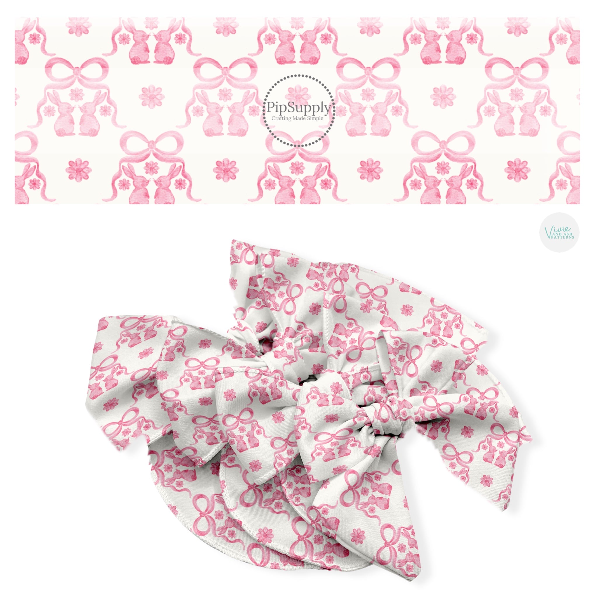Easter Bows and Bunnies Hair Bow Strips - Bubble Pink Bunny Bows Hair ...