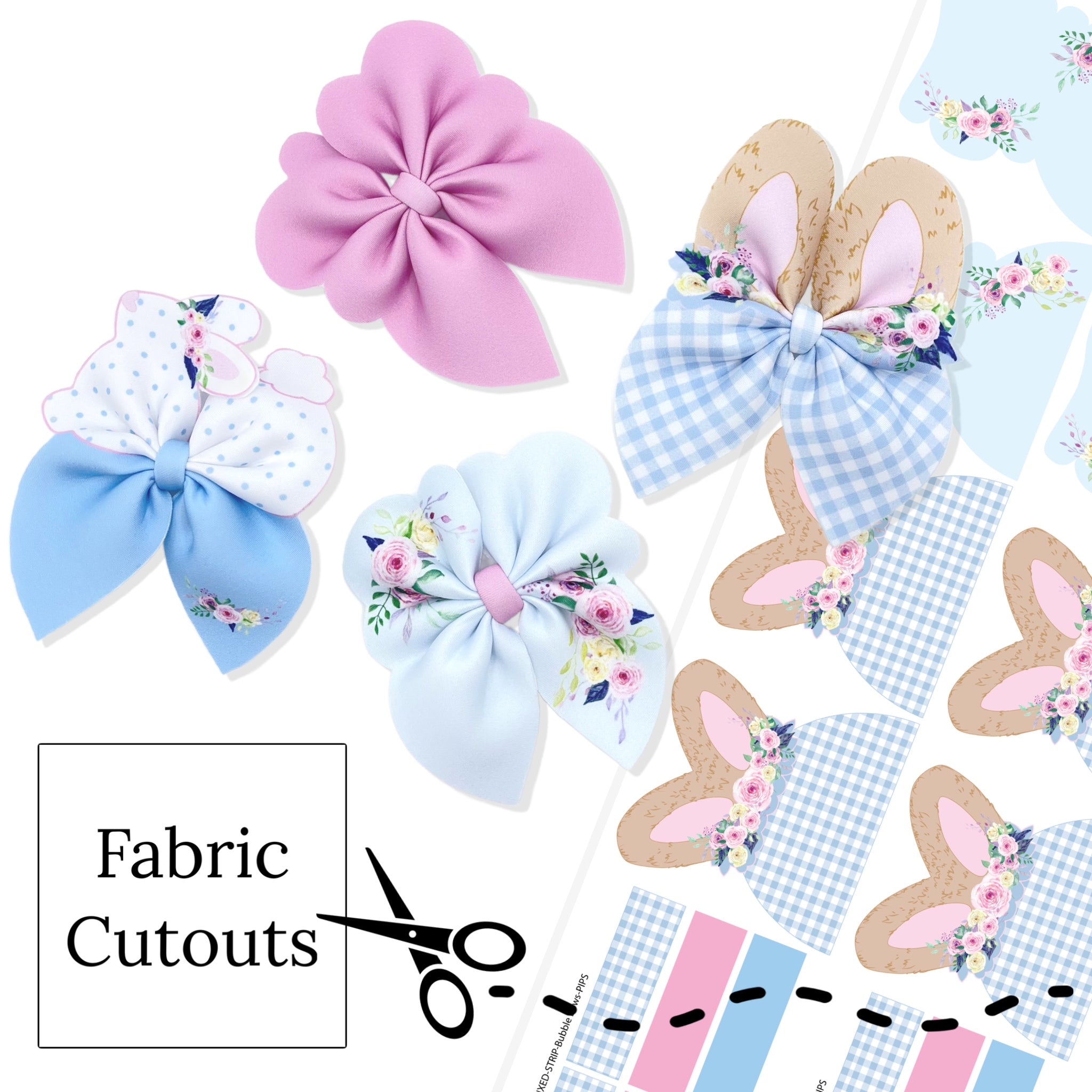 Light Blue Plaid Bunny Ears Neoprene Hand Cut Bow Strips - Bunny Hop ...