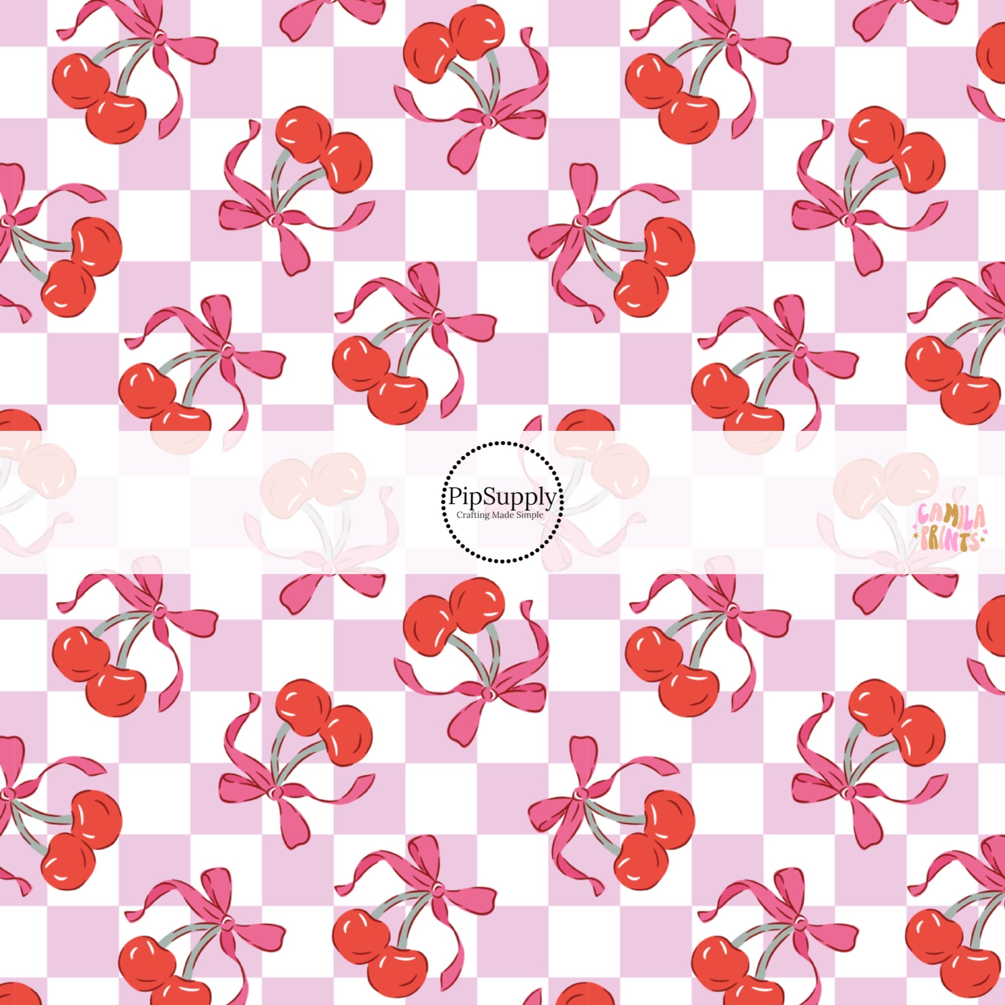 Valentine's Day Cherry Checkers Fabric By The Yard - Cartoon Cherries ...