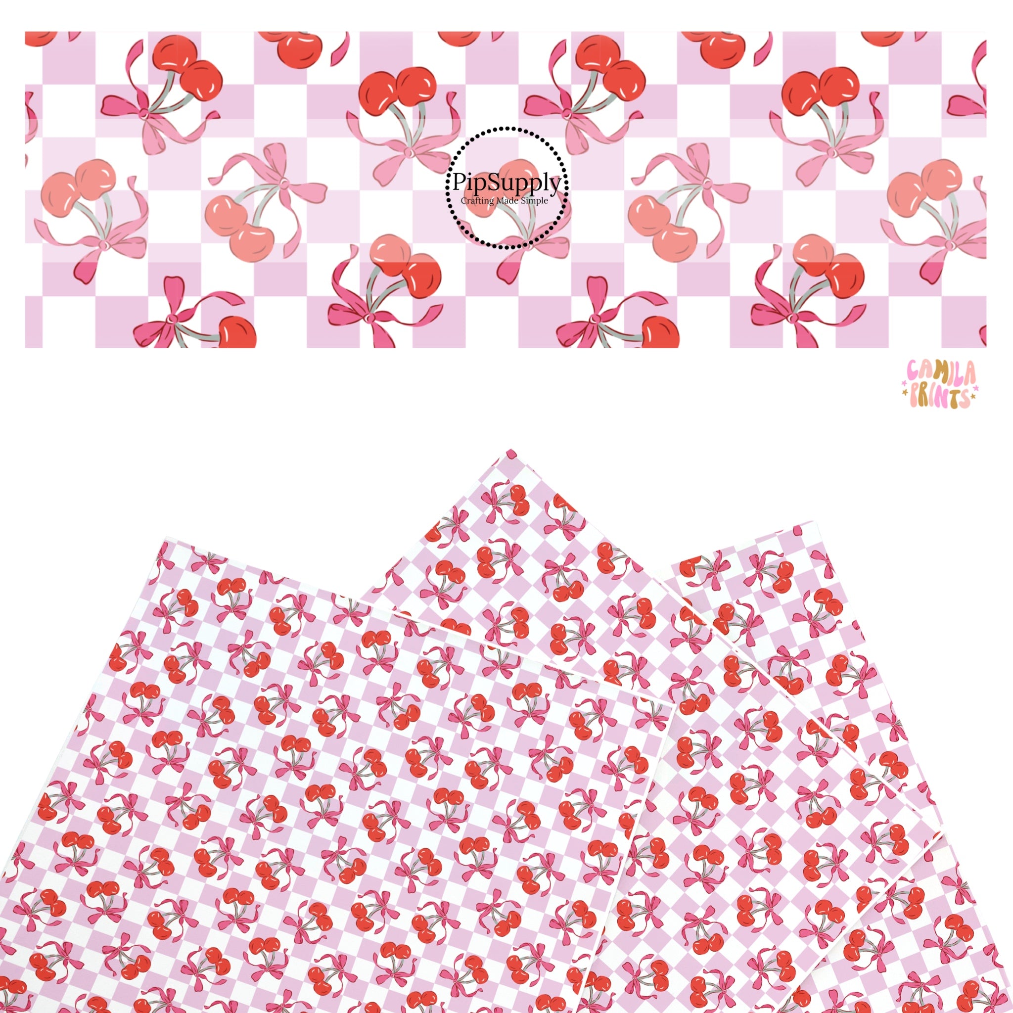 Valentine's Day Cherry Checkers Faux Leather Sheets - Cartoon Cherries ...