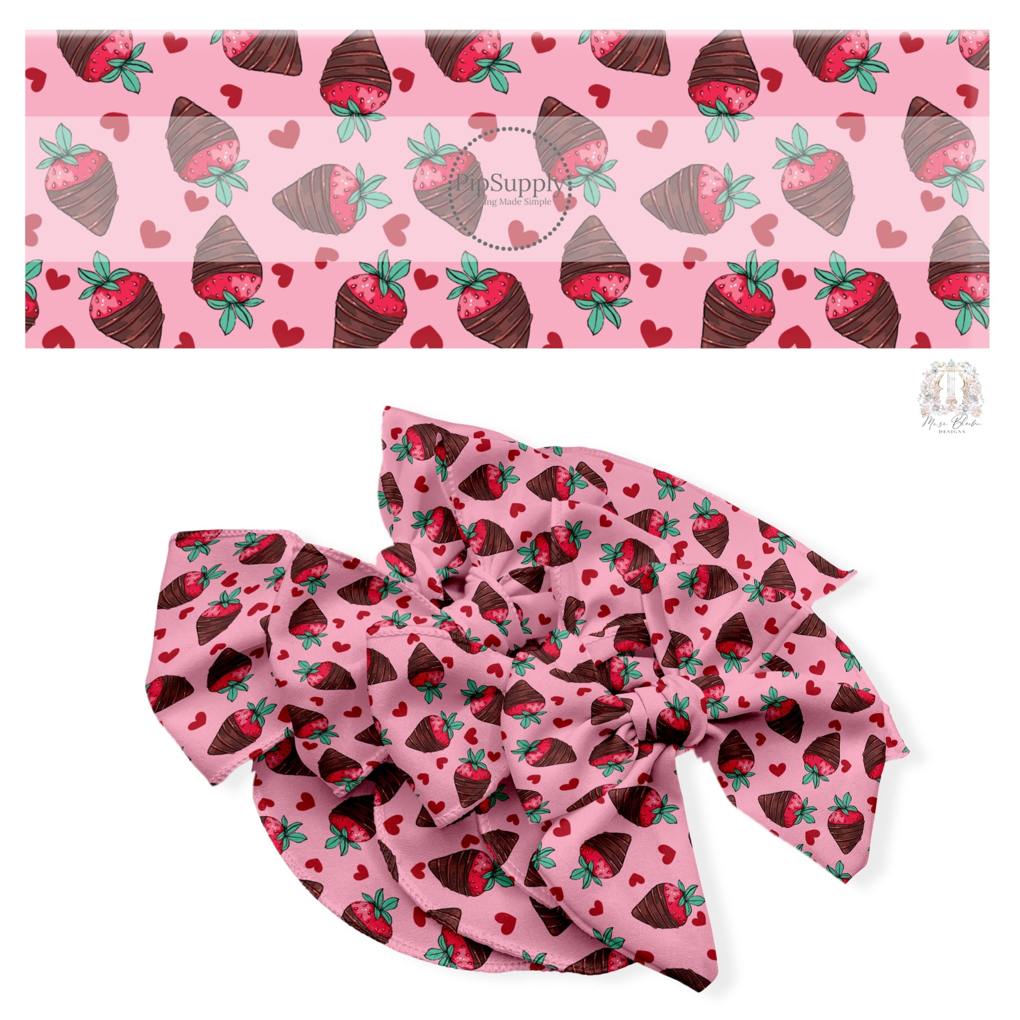 Valentine Day Chocolate Treats Hair Bow Strips - Choco Strawberries ...