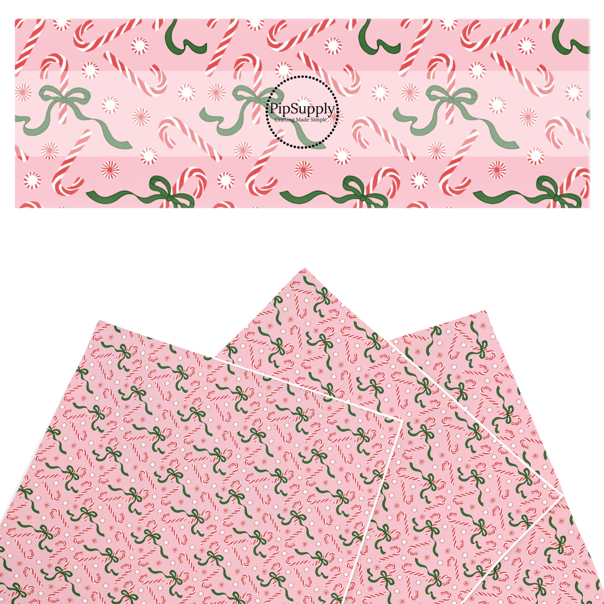 Coquette Christmas Candy Canes on Pink Holiday Faux Leather Sheets ...
