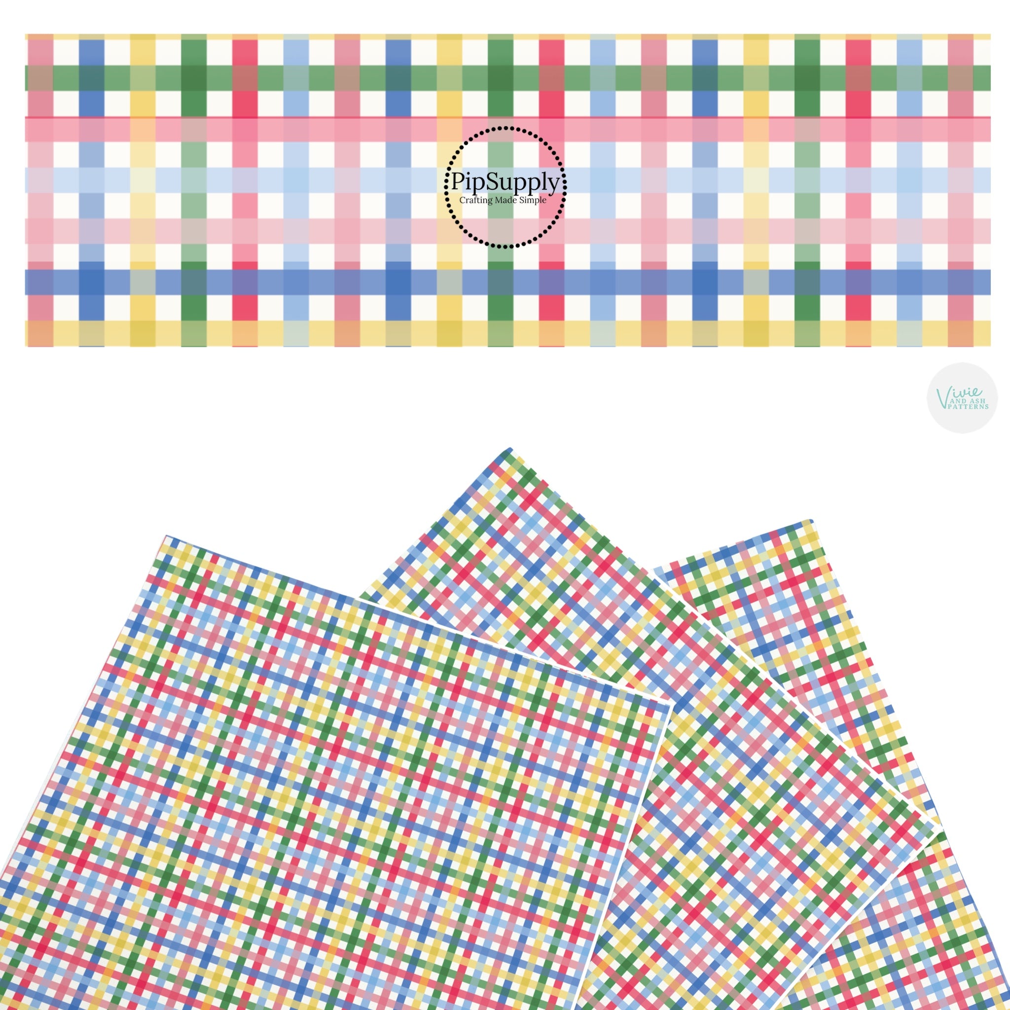 School Gingham Faux Leather Sheet - Crayon Pack Plaid Faux Leather ...