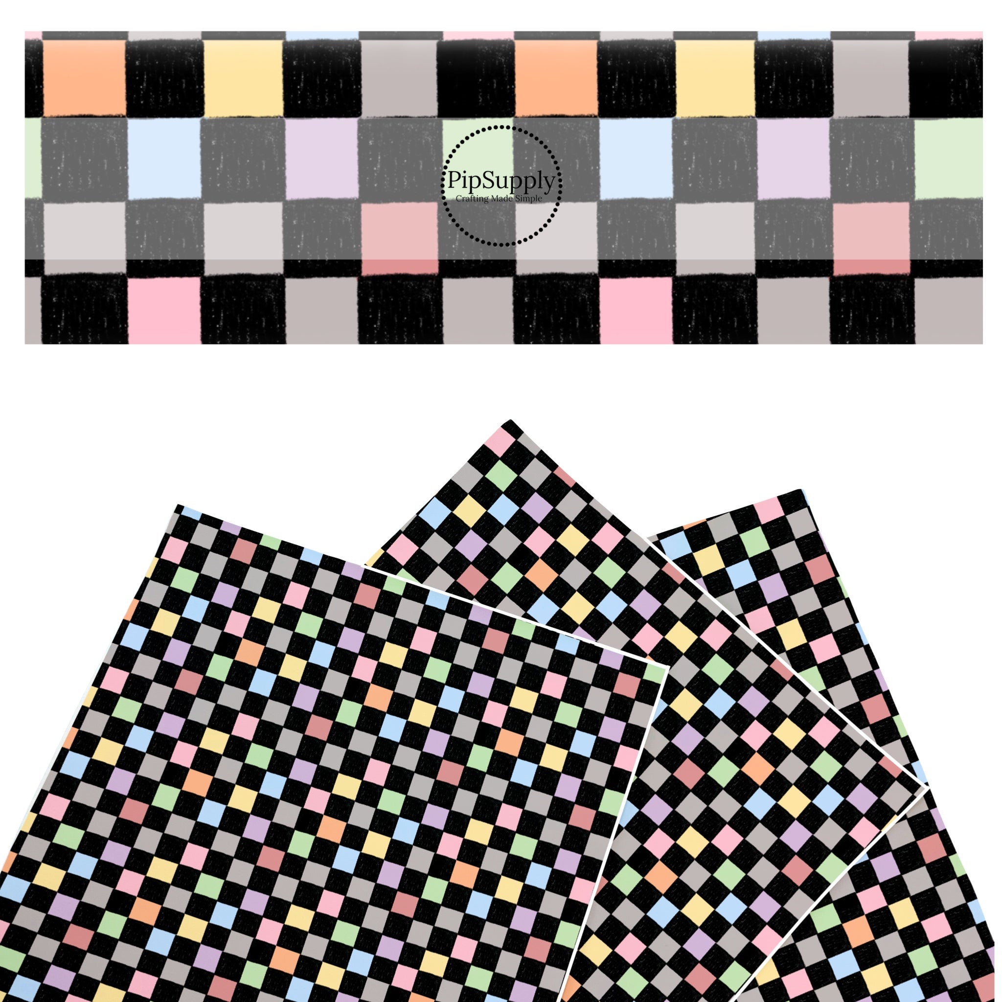 Colorful Checker Faux Leather Sheets - Crayon Rainbow Checker Faux ...
