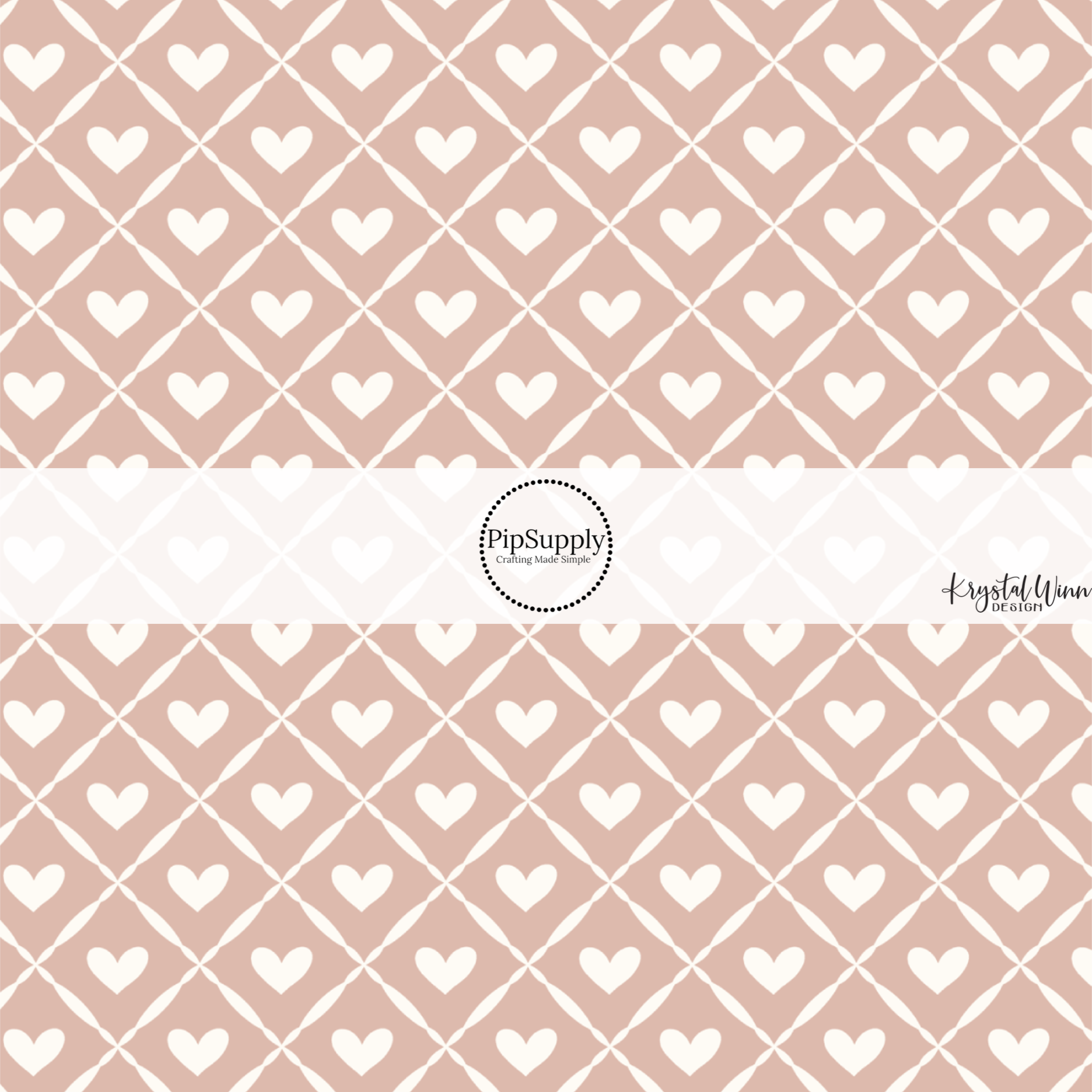 White Hearts and Lattice Fabric By The Yard - Cream Heart Lattice Pink ...
