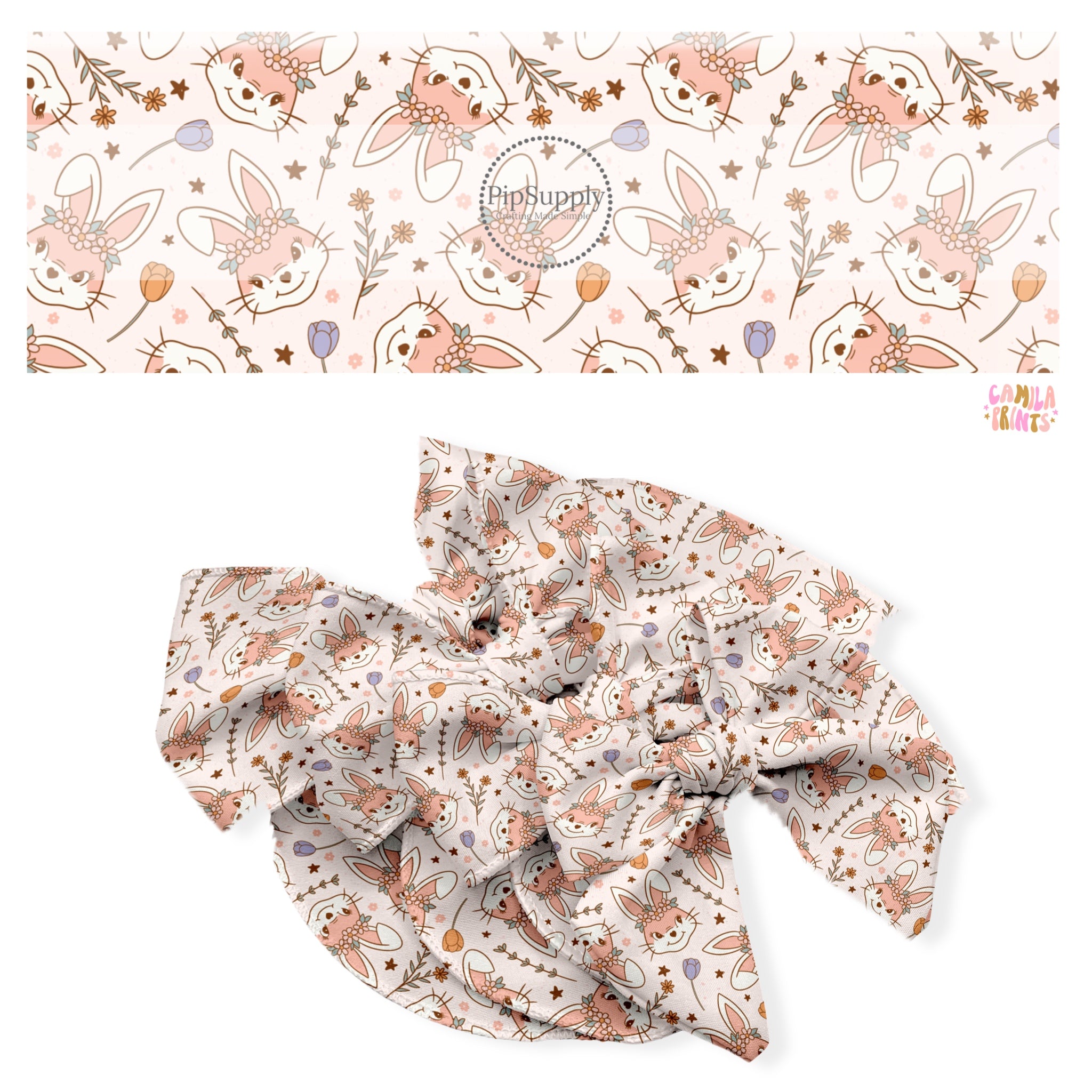 Easter Bunnies and Flowers Hair Bow Strips - Cutesy Bunnies Hair Bow ...