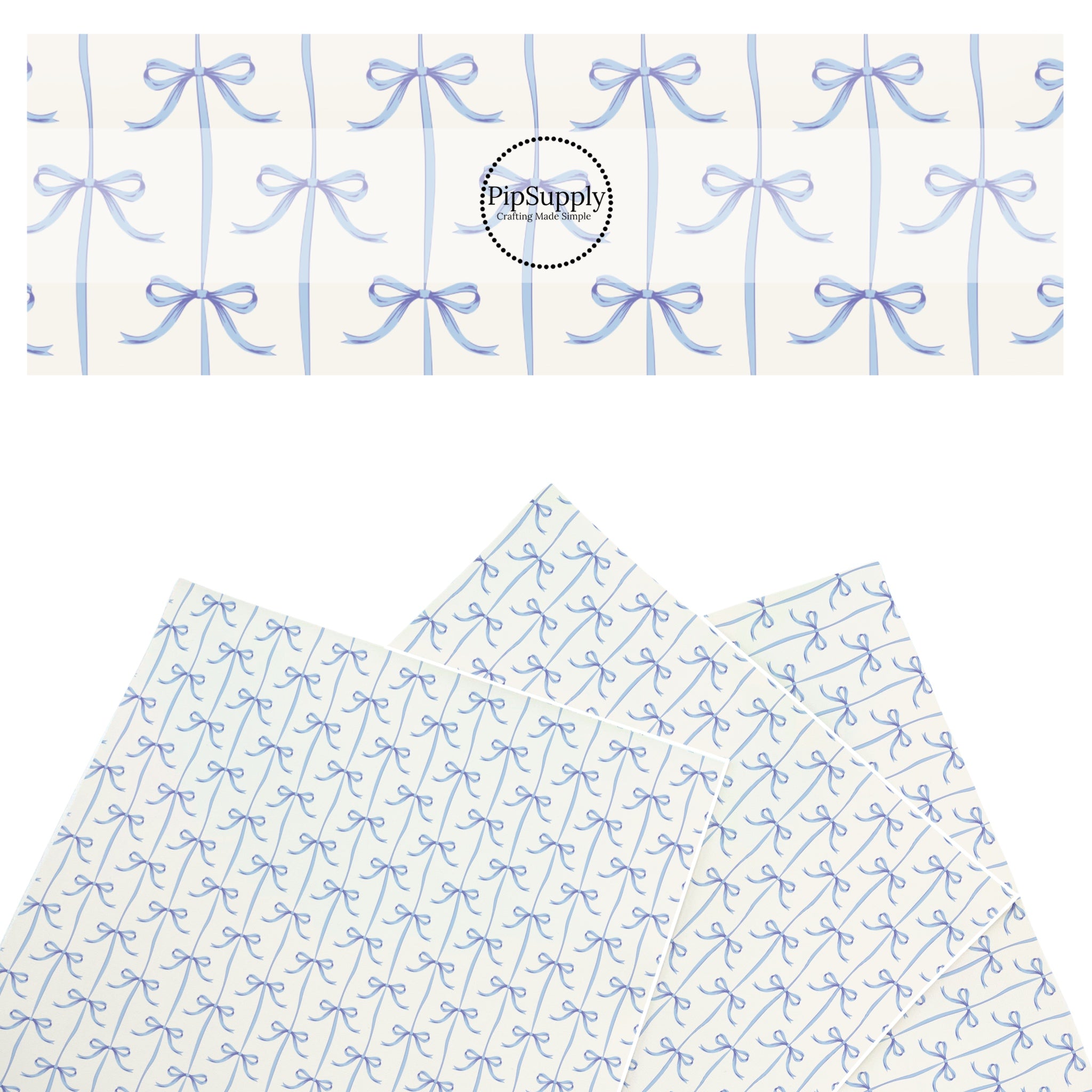 Spring Bows Faux Leather Sheets - Dainty Blue Bow Stripe Faux Leather ...