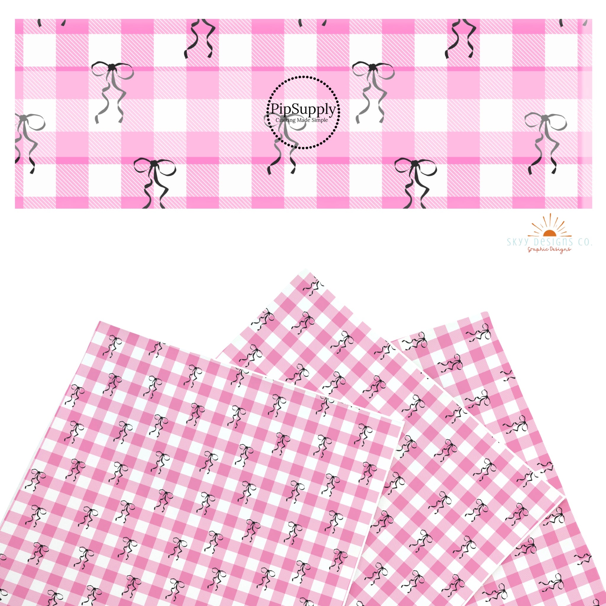 Valentine Day Bows Faux Leather Sheets - Bow Pink Gingham Faux Leather ...