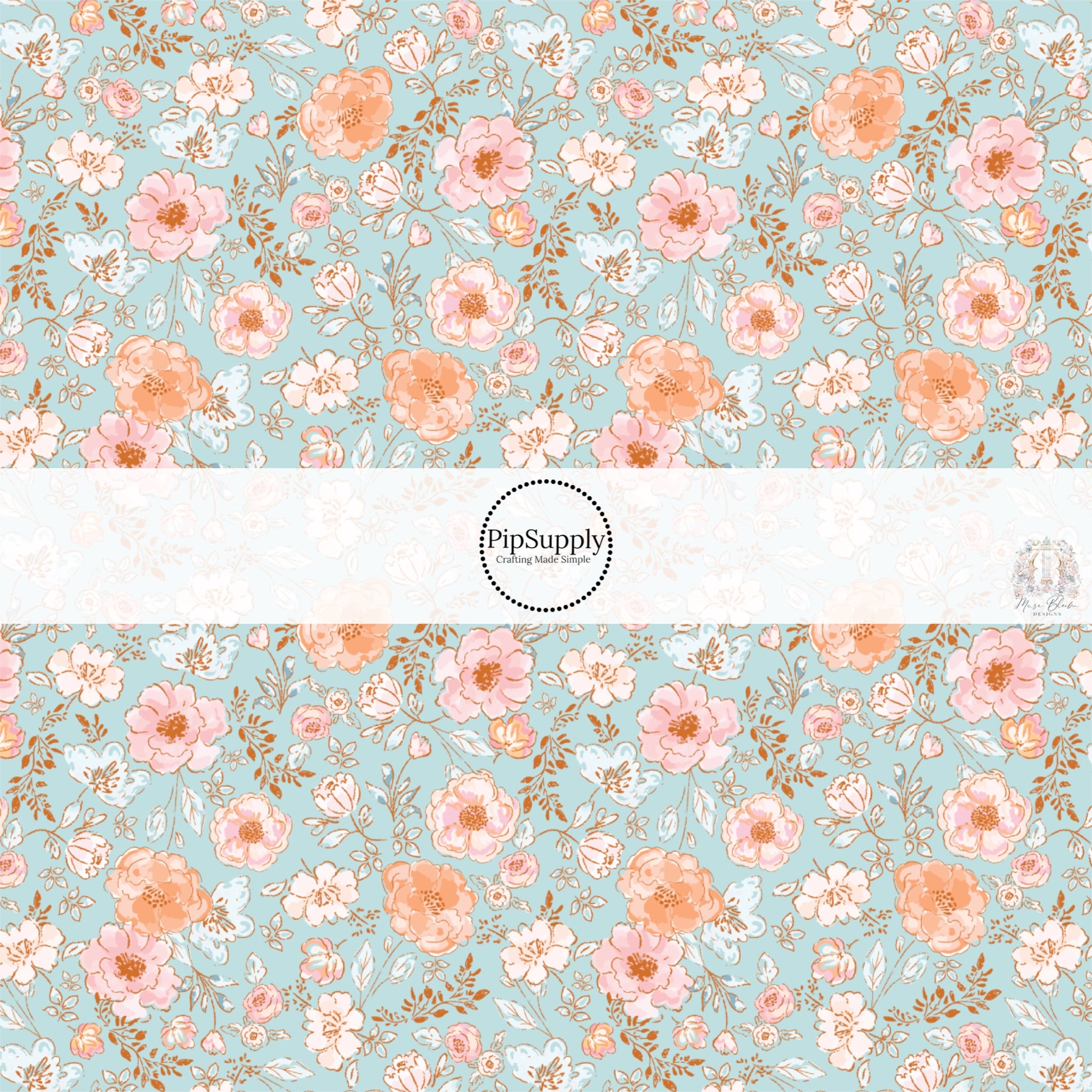 Spring Flowers Fabric By The Yard - Dainty Spring Floral Aqua Fabric By ...
