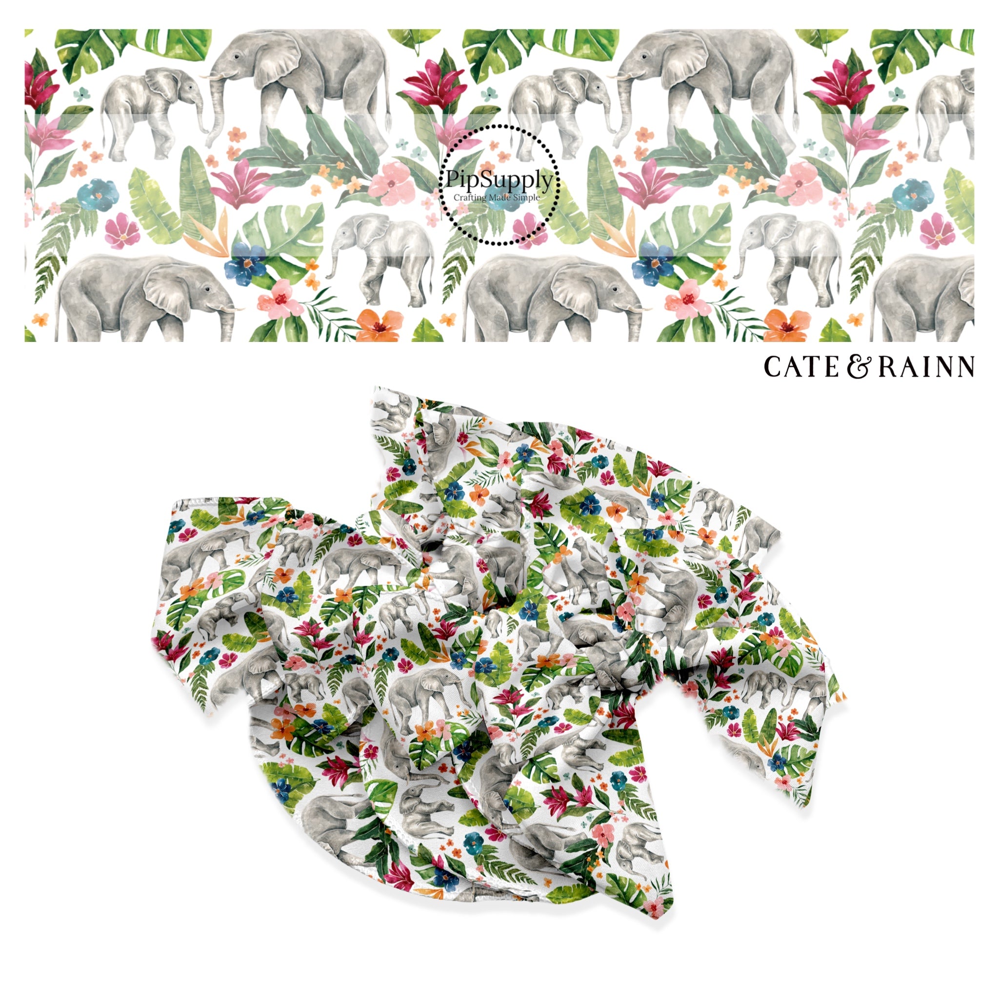 Tropical Elephant Hair Bow Strips - Tropical Jungle Elephant Floral ...