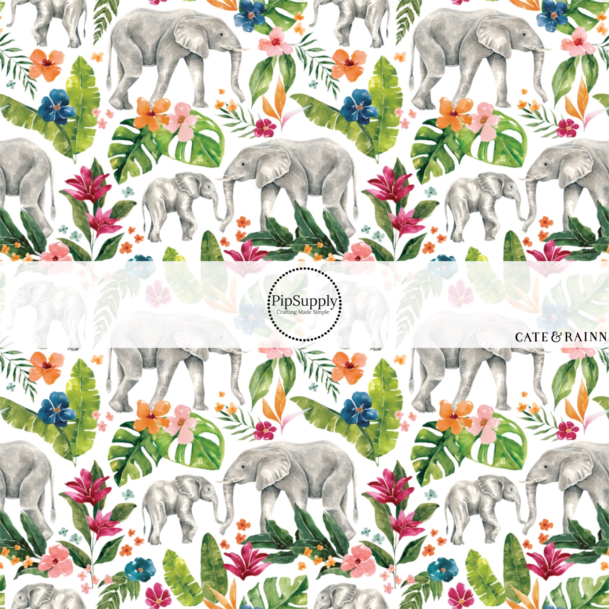 Tropical Elephant Hair Bow Strips - Tropical Jungle Elephant Floral ...