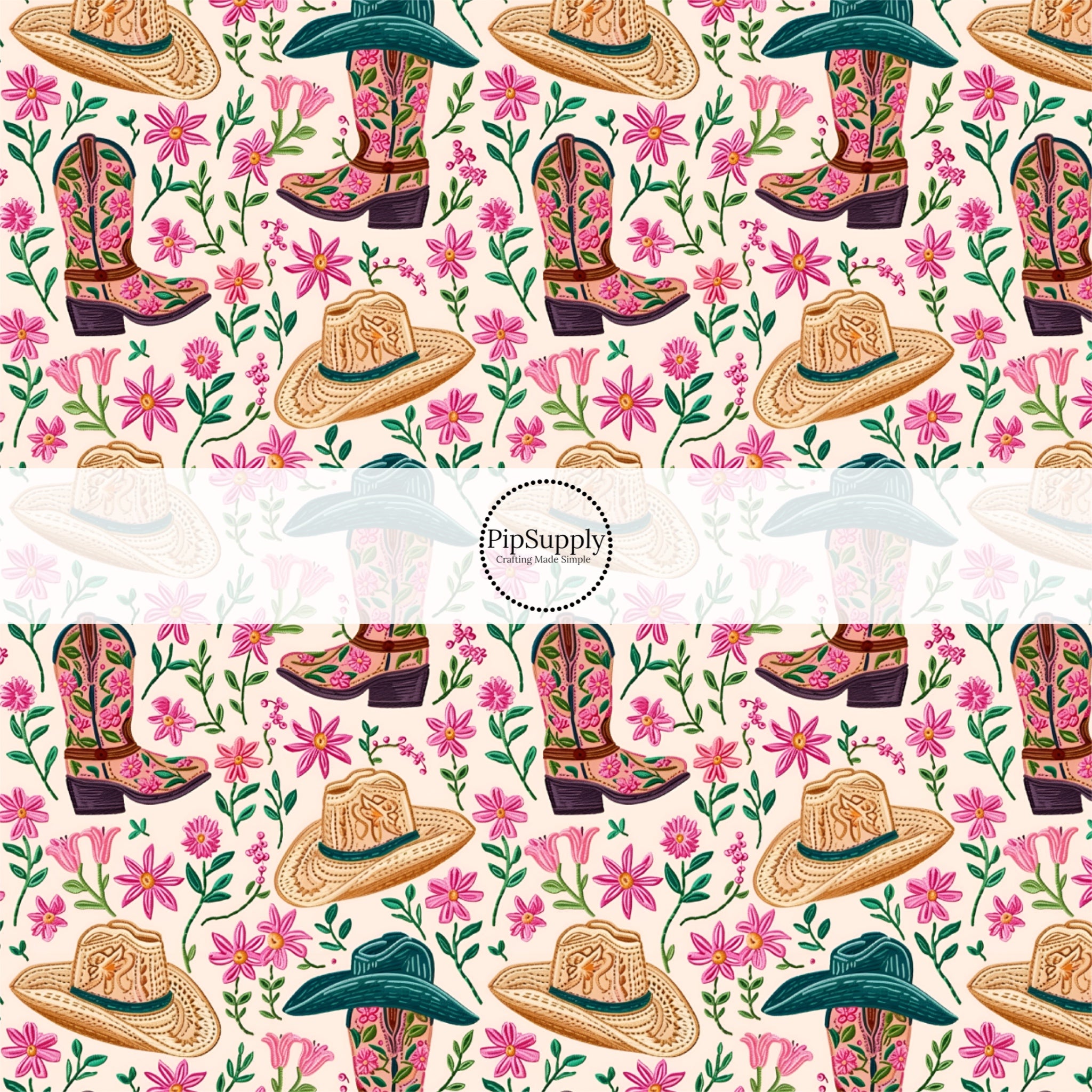 Western Floral Fabric By The Yard - Faux Embroidered Cowgirl Fabric By ...