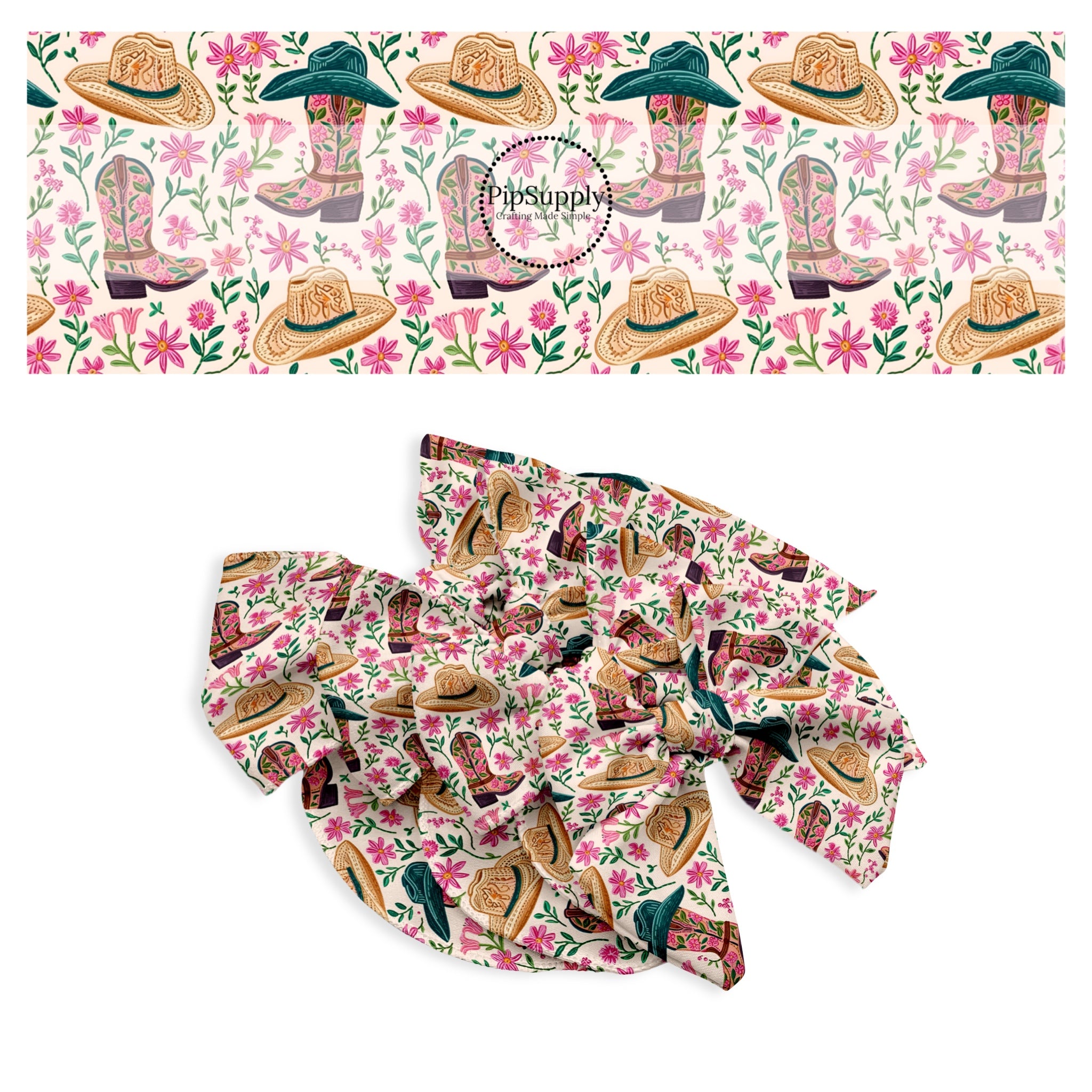 Western Floral Hair Bow Strips - Faux Embroidered Cowgirl Hair Bow ...