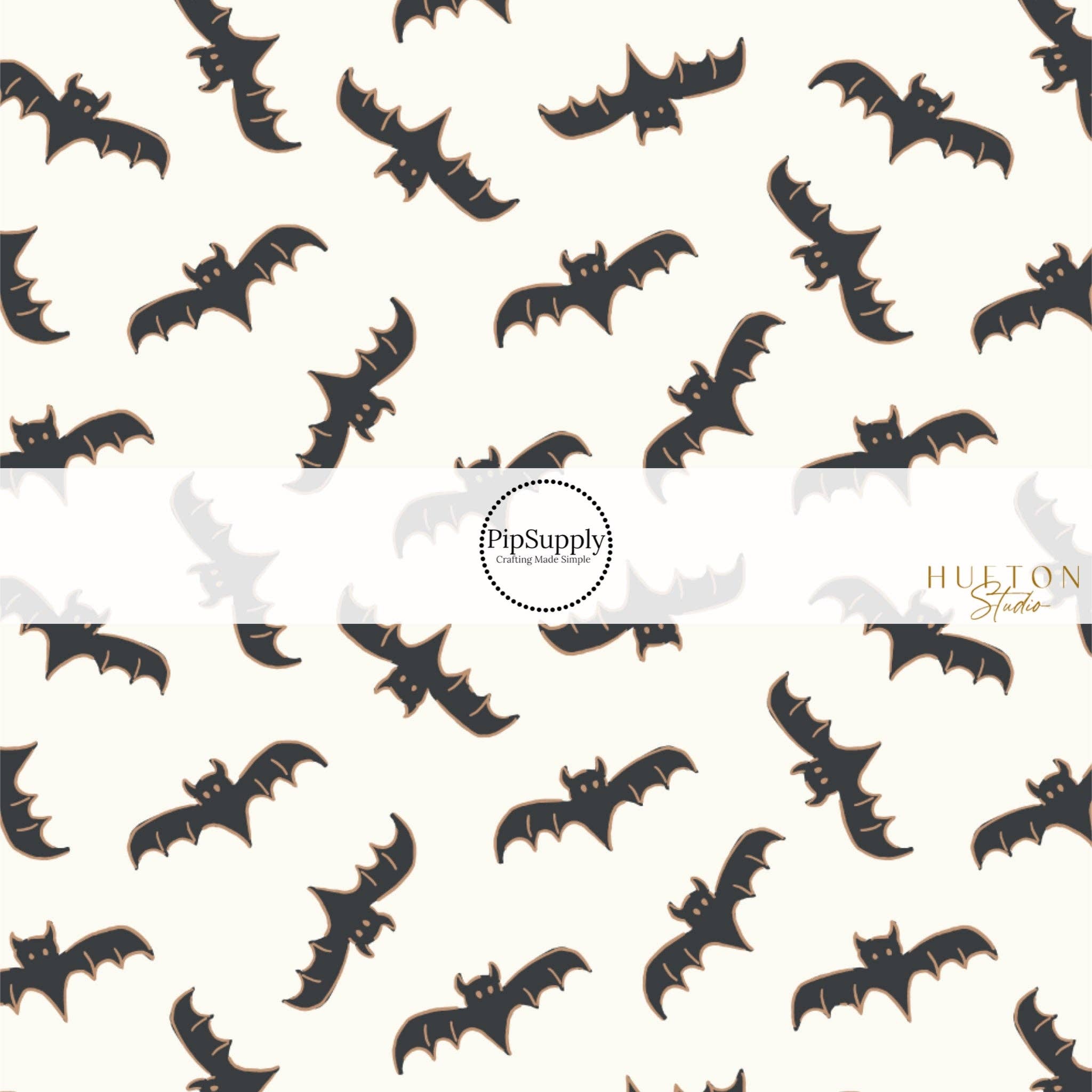 Charcoal Orange Bats on Cream Fabric By The Yard – Pip Supply