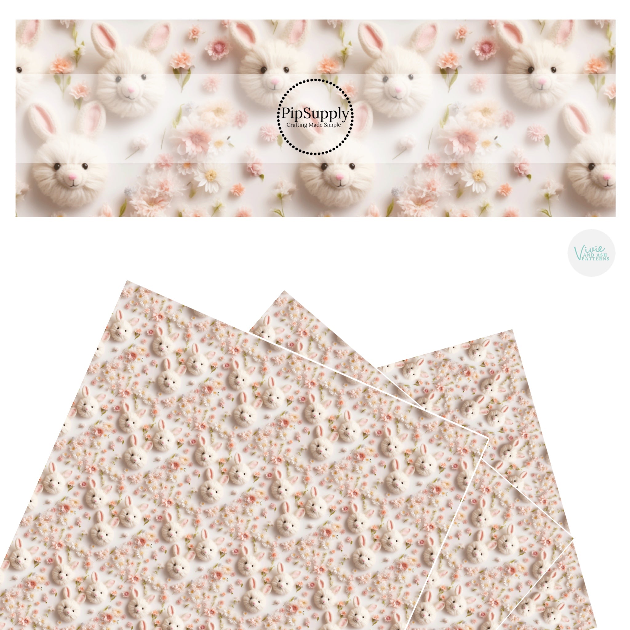 Embroidered Spring Bunnies Faux Leather Sheet - Fluffy Bunny Faux ...