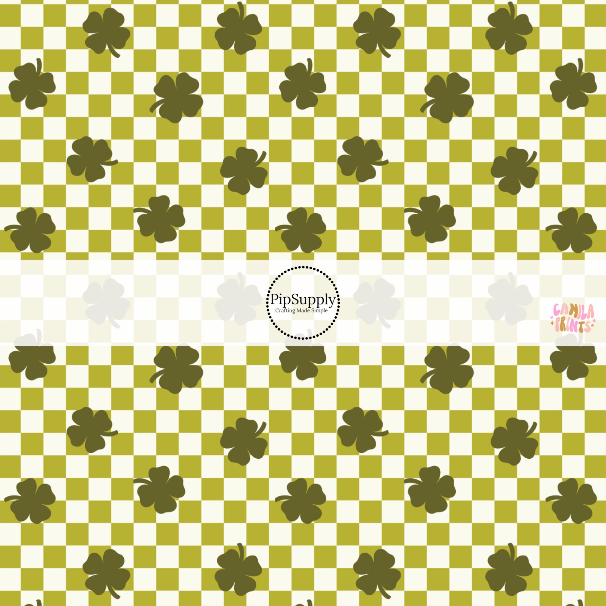 St. Patrick's Day Checkers Fabric By The Yard - Forest Clover Lime ...