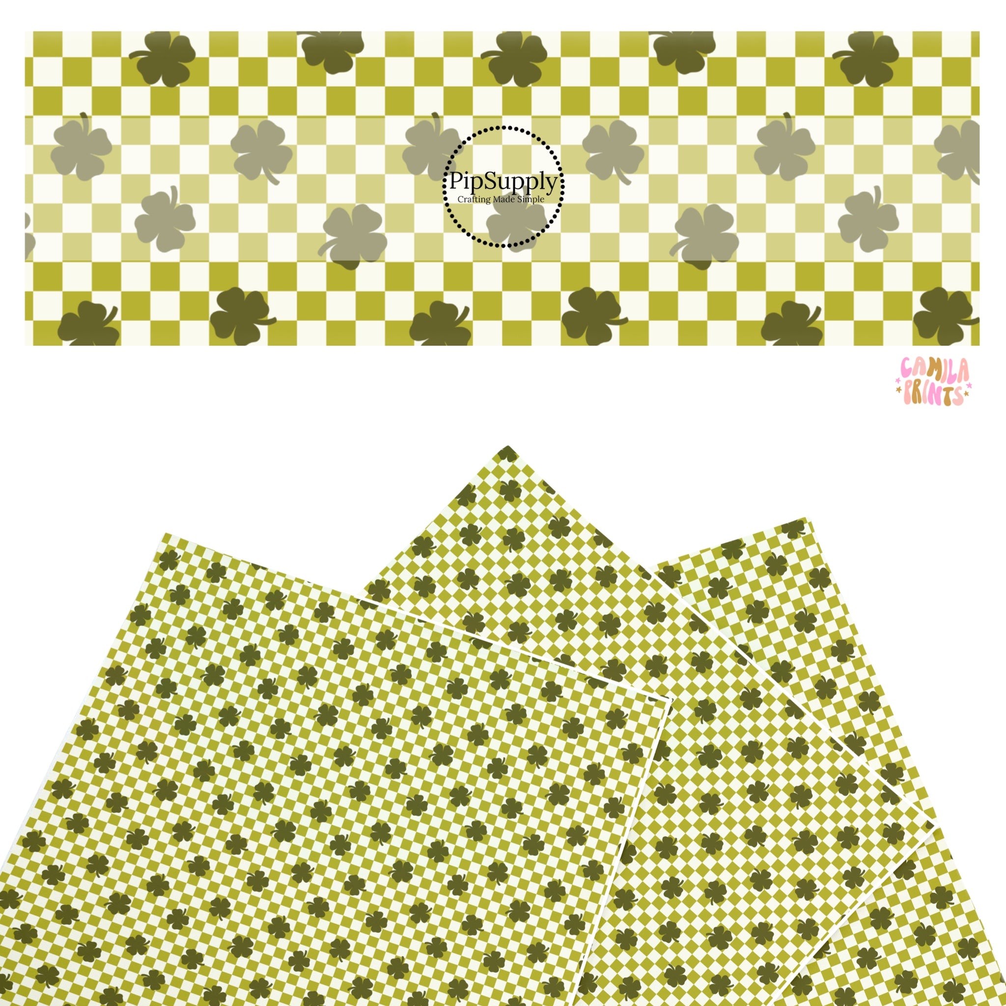 St. Patrick's Day Checkers Faux Leather Sheets - Forest Clover Lime ...