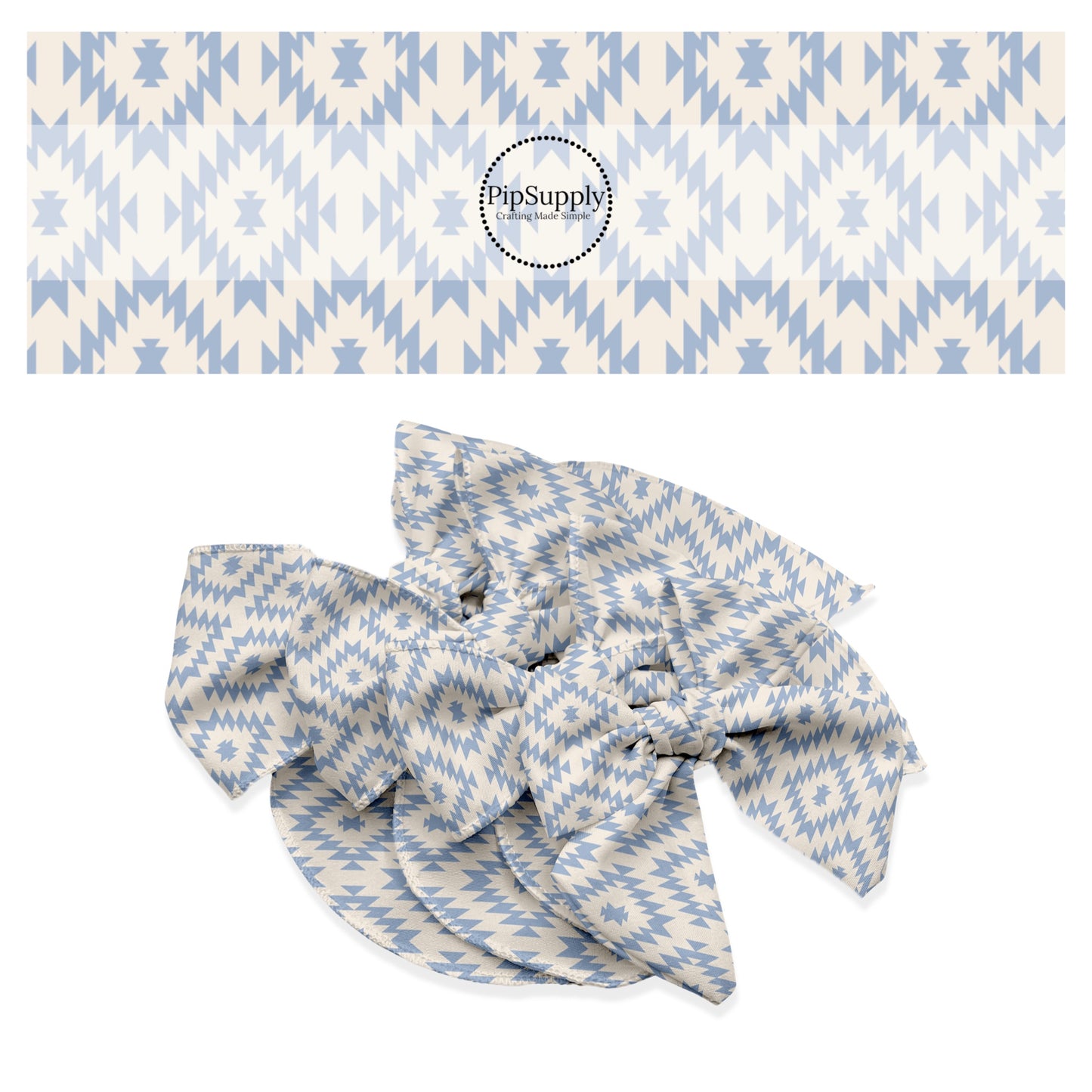Western Pattern Hair Bow Strips - French Blue Aztec Hair Bow Strips ...