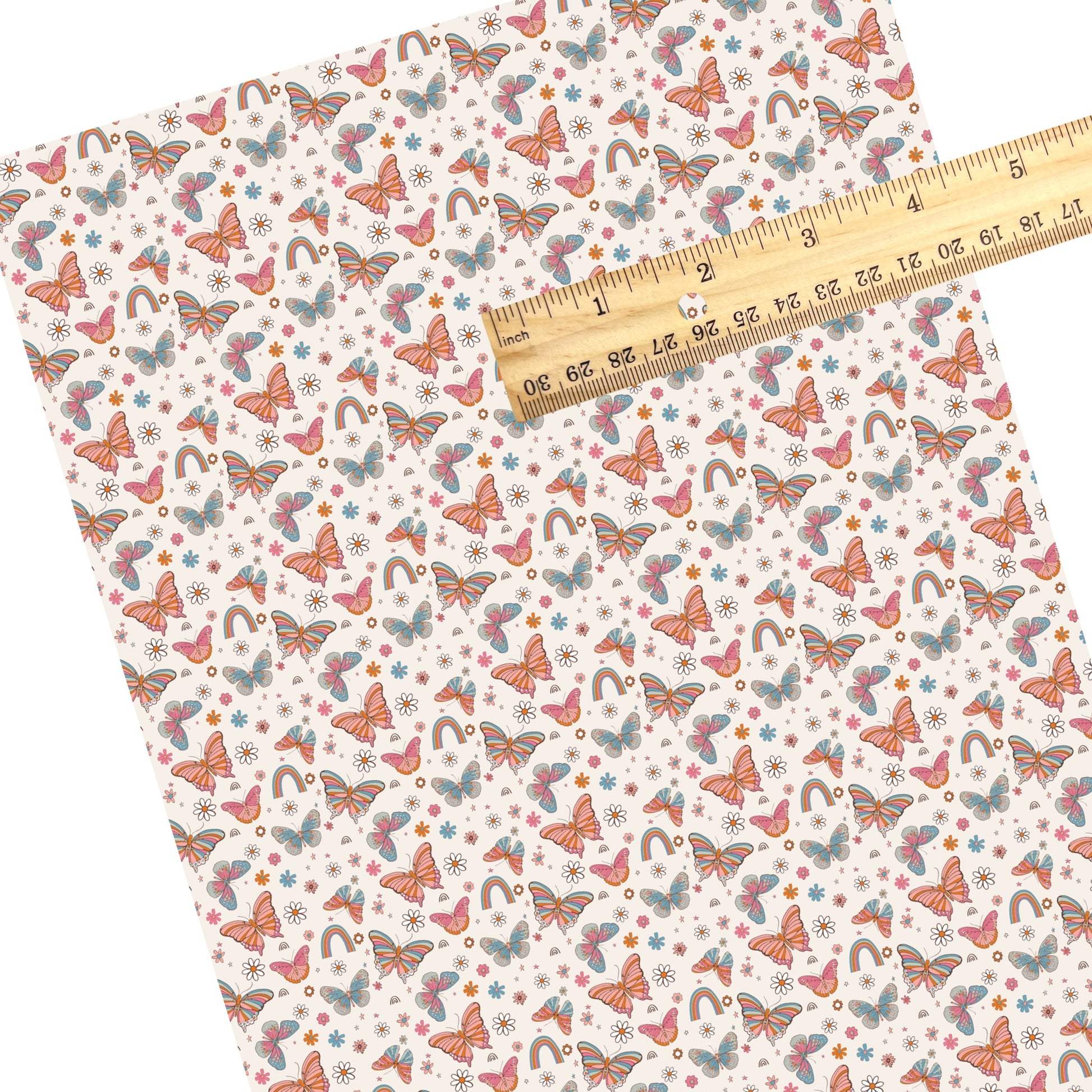 Floral Rainbows and Butterflies Faux Leather Sheet - Groovy Butterflies Greige Faux Leather ...