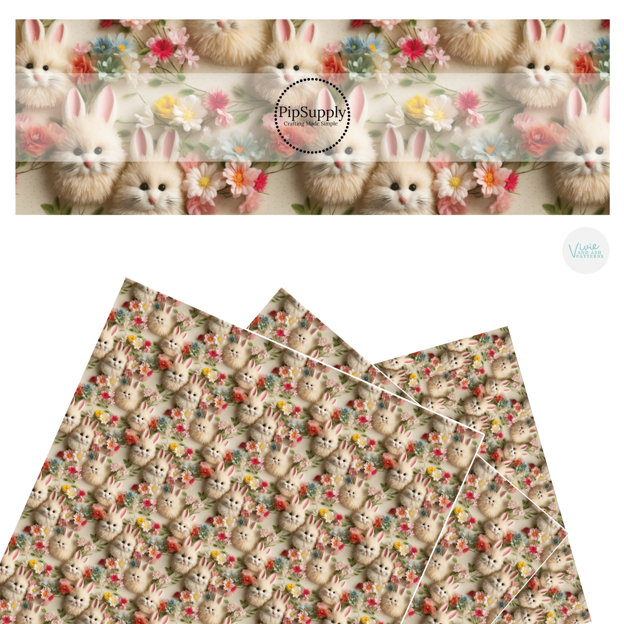 Embroidered Spring Bunnies Faux Leather Sheet - Fluffy Bunny Faux ...