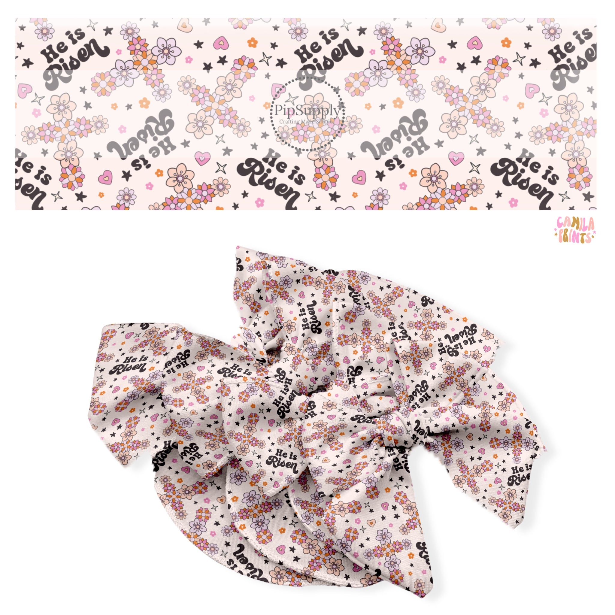 Easter Sayings Hair Bow Strips - He is Risen Floral Hair Bow Strips ...