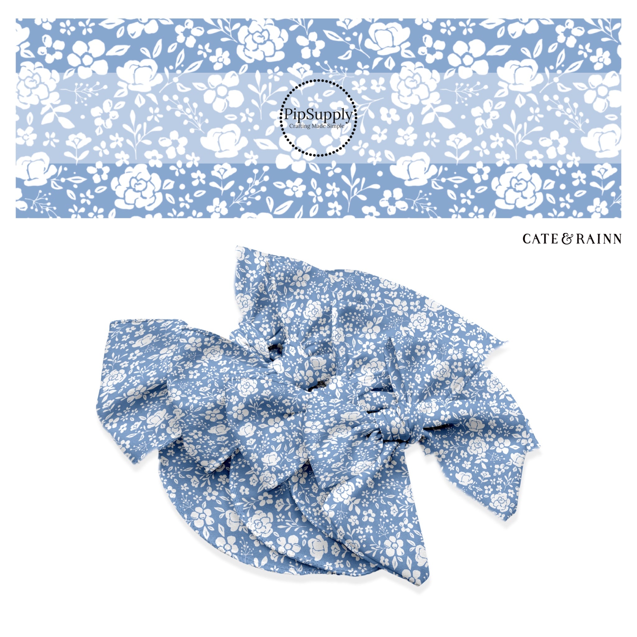 Spring Flowers Hair Bow Strips - Heirloom Floral Periwinkle Hair Bow ...