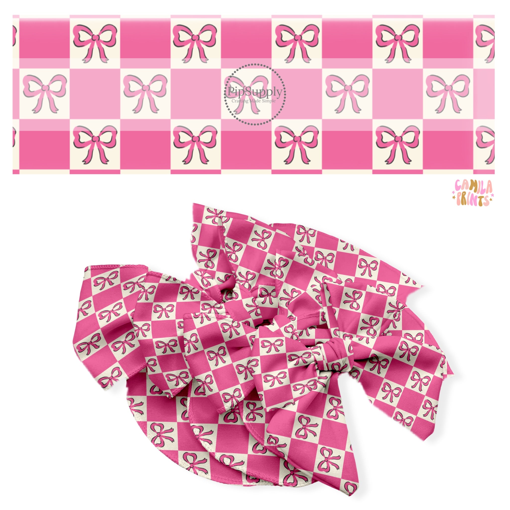 Spring Bows Checker Hair Bow Strips - Hot Pink Bow Checker Hair Bow ...