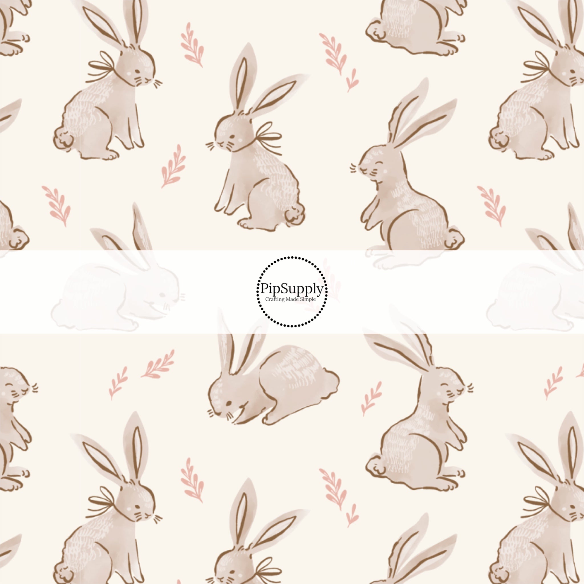 Spring Fabric By The Yard - Light Brown Bunny on Cream Garden Fabric ...