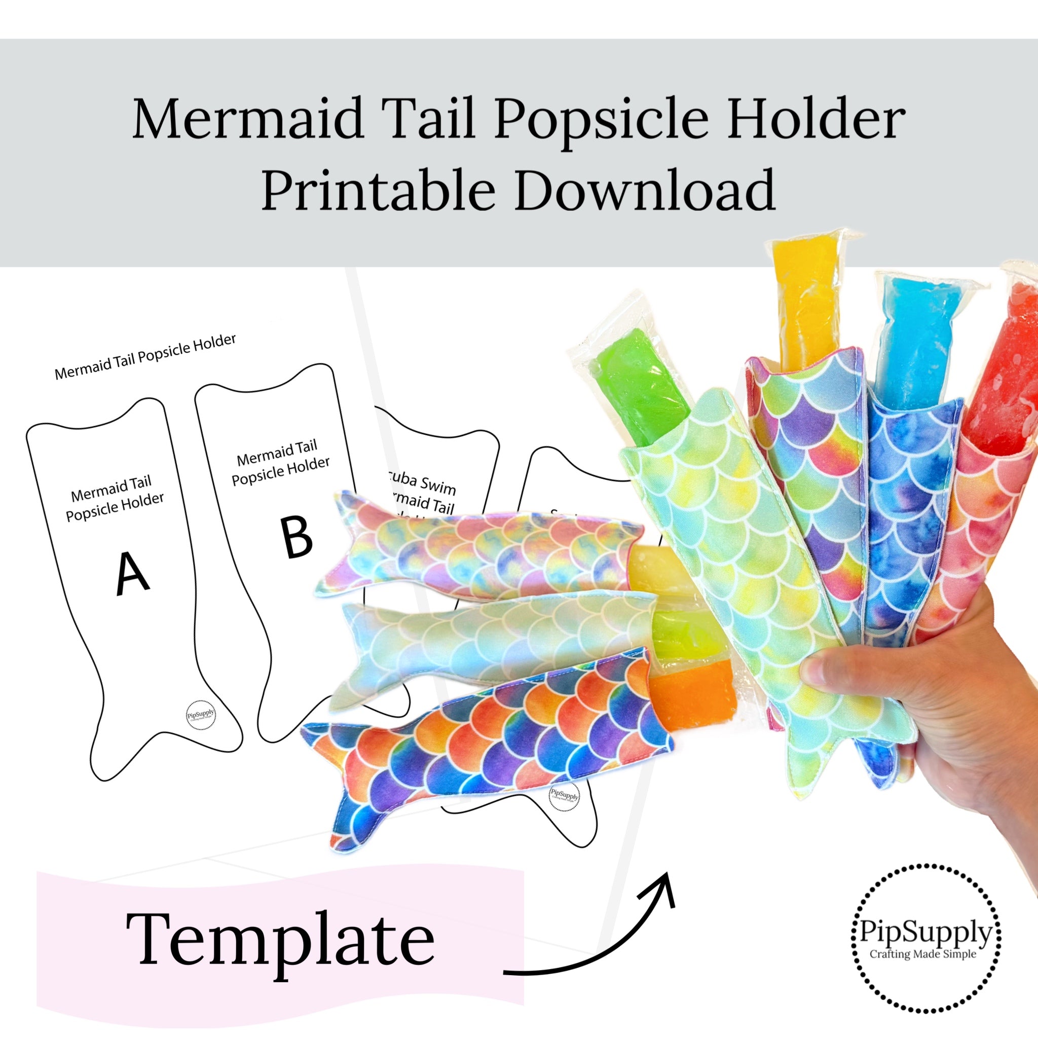 Printable Popsicle Holder DIY Template - Mermaid Tail Popsicle Holder ...