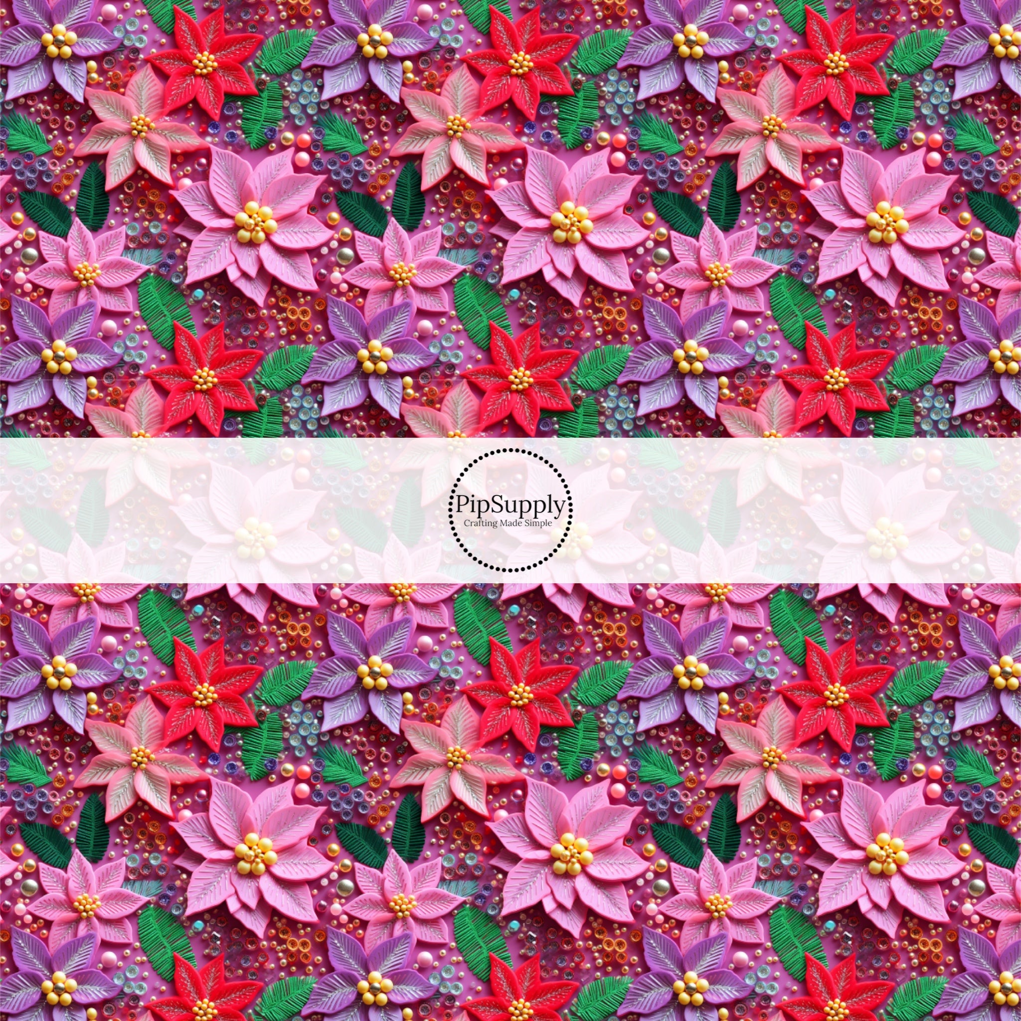 Multi Colored Bright Christmas Holiday Poinsettia Fabric By The Yard ...