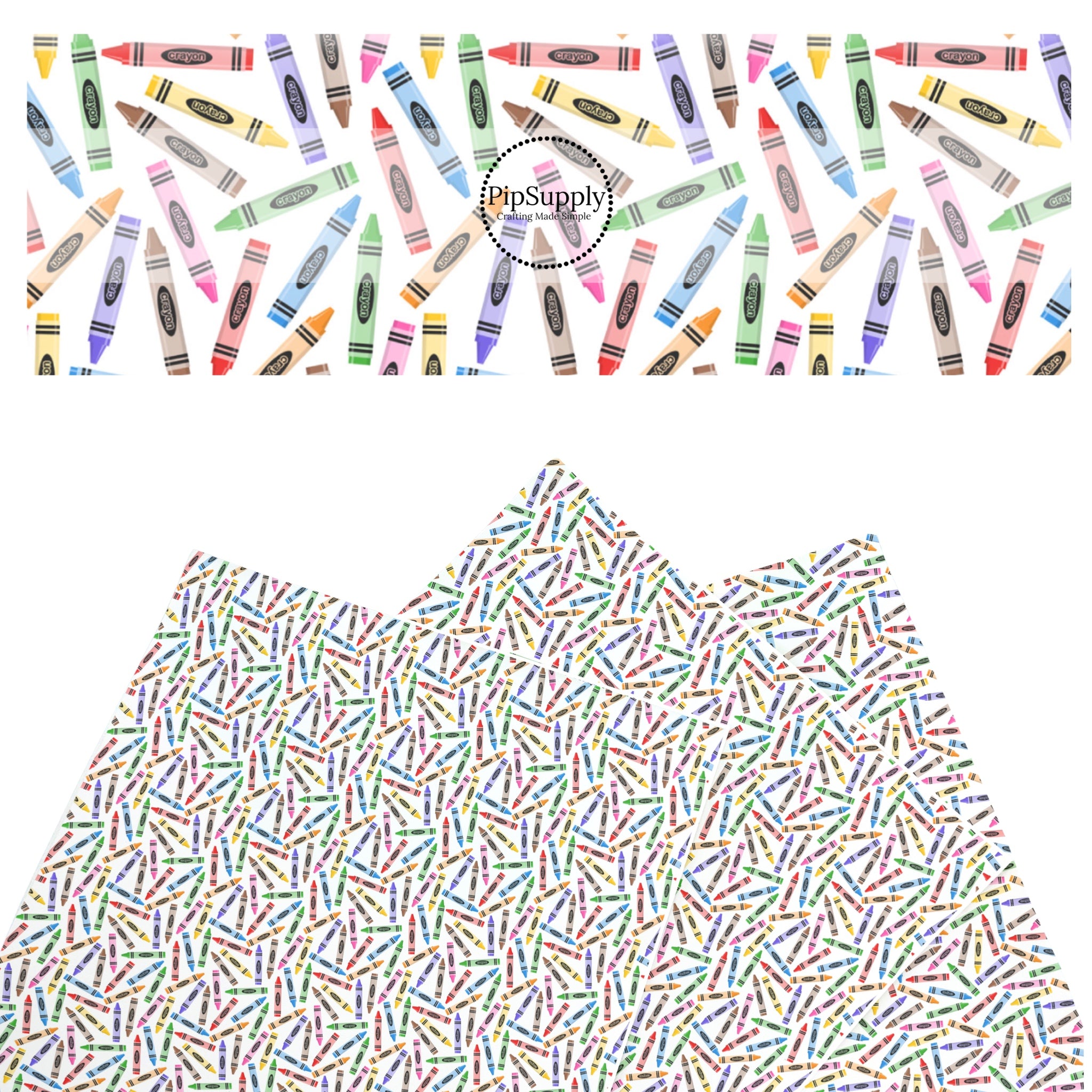 School Crayons Faux Leather Sheets - Multi Crayons Scattered Cream Faux ...