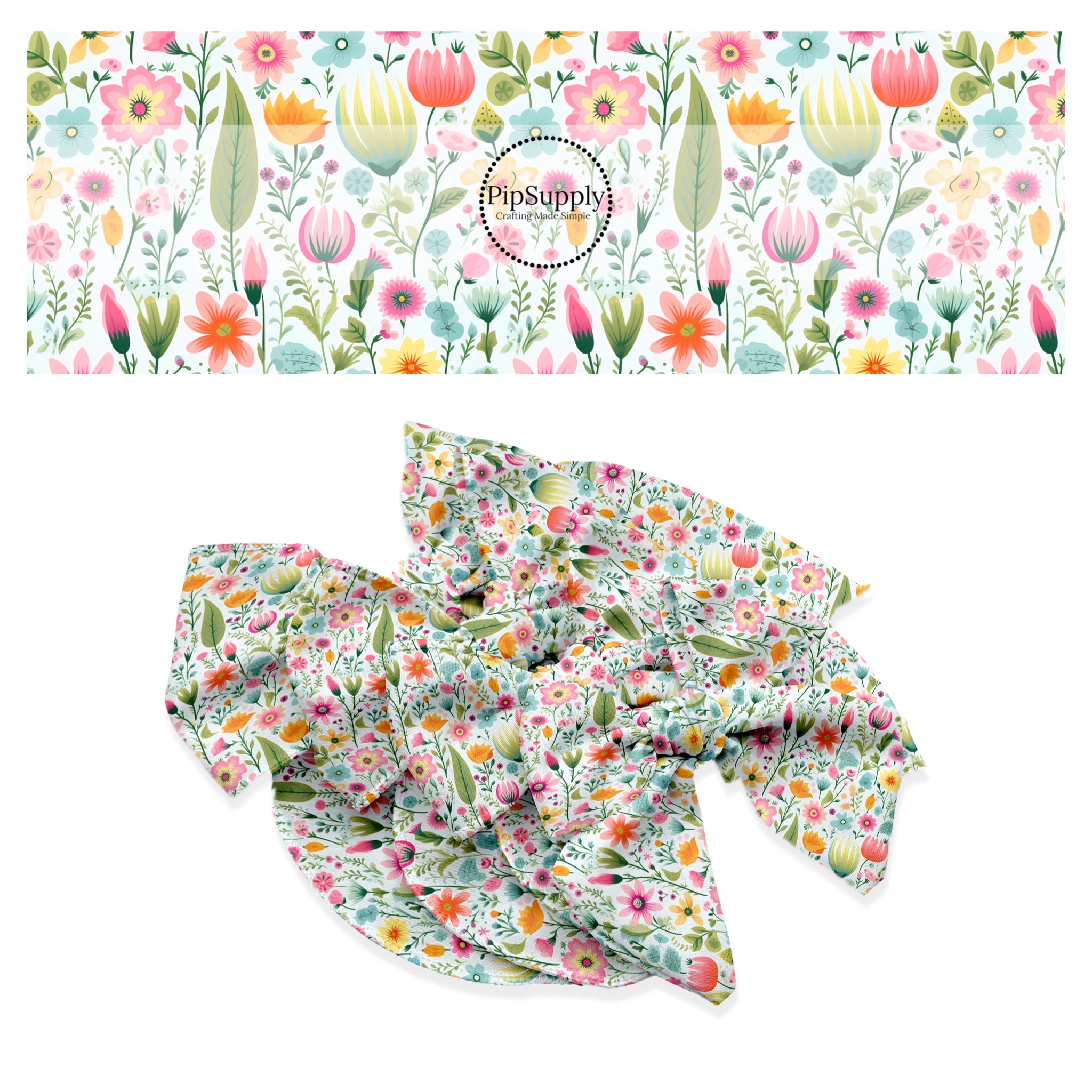 Colorful Flower Gardens Hair Bow Strips - Multi Garden Stems Hair Bow ...