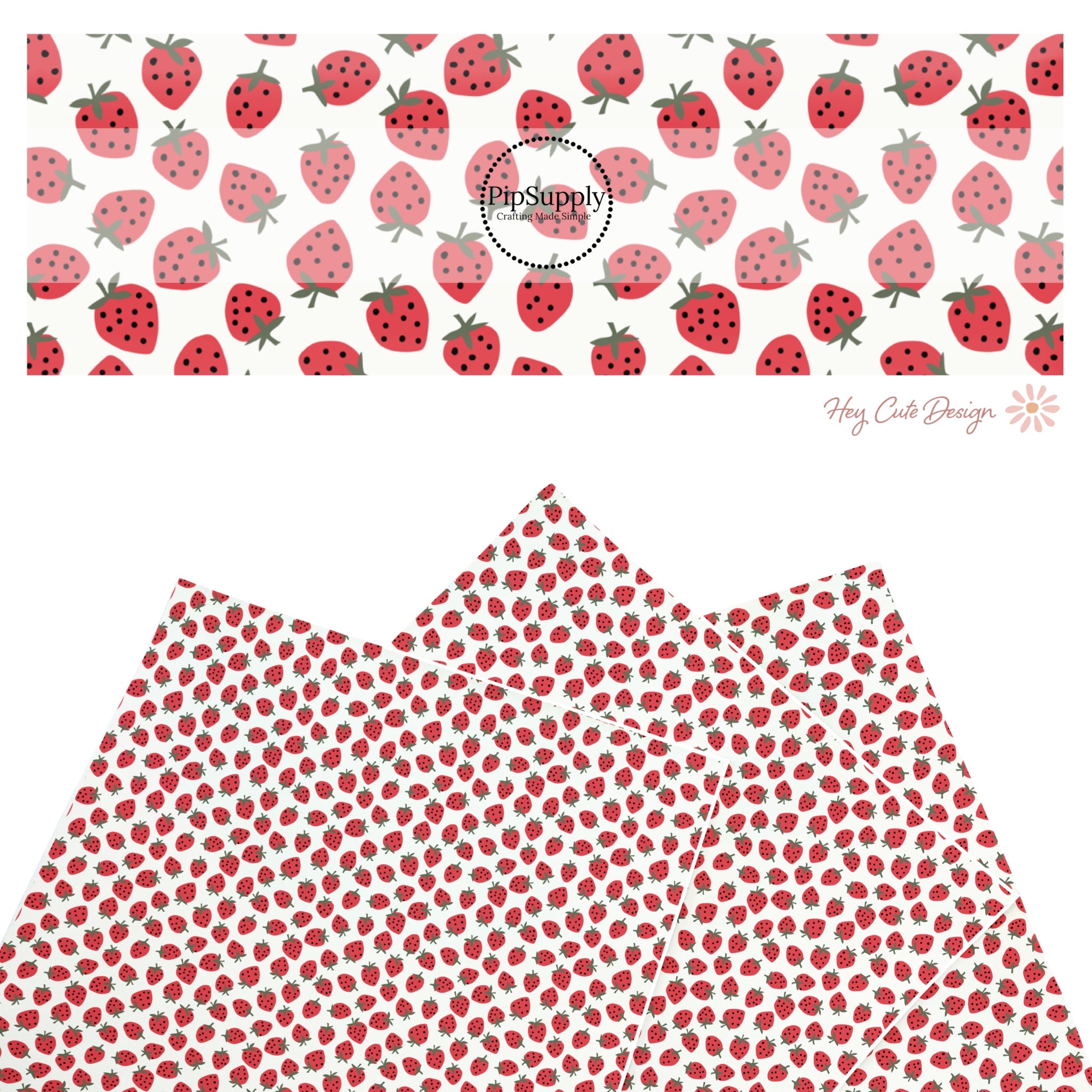 Valentine's Day Fruit Faux Leather Sheets - Multi Red Strawberries Faux ...