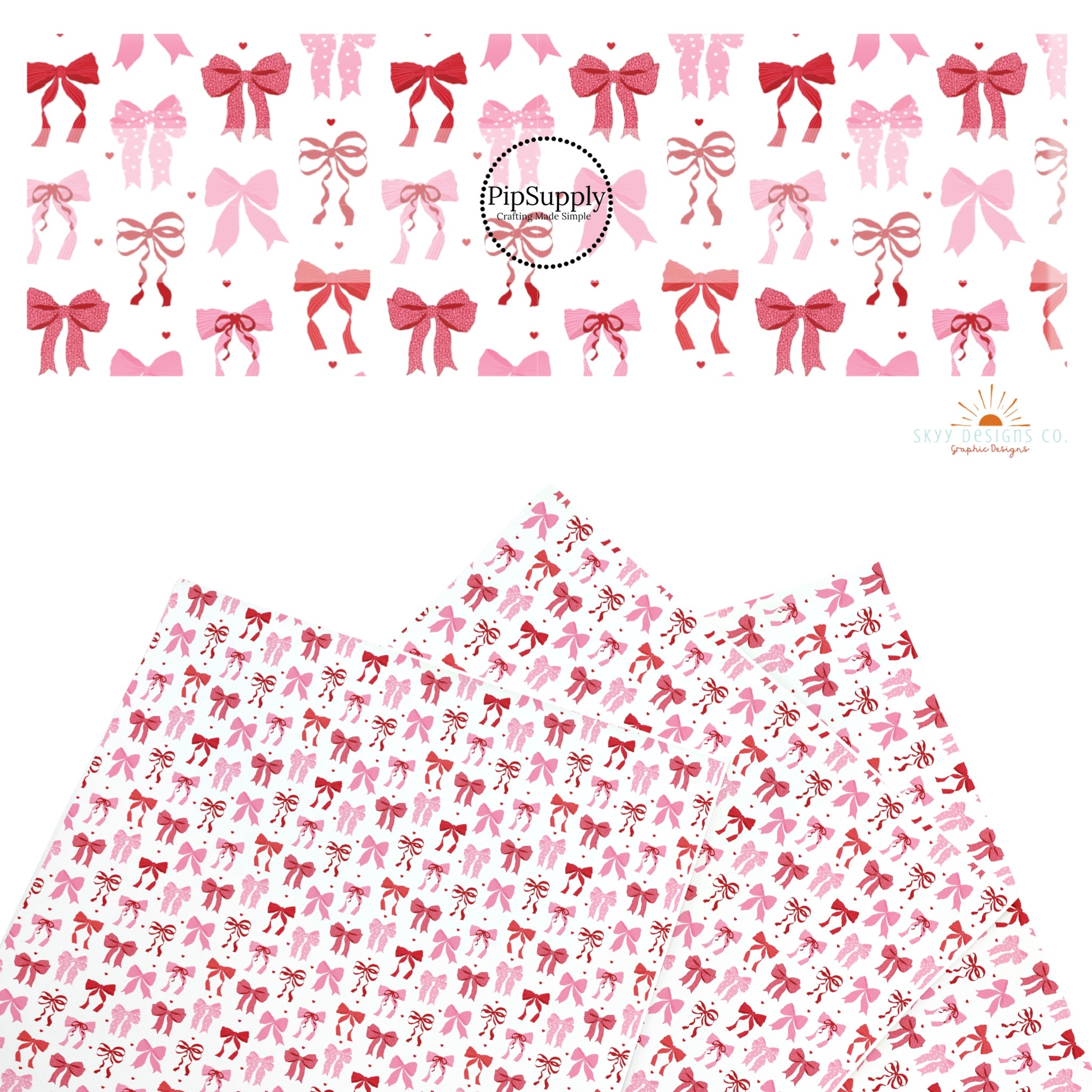 Valentine Day Bows Faux Leather Sheets - Muted Pink Red Bows Faux ...