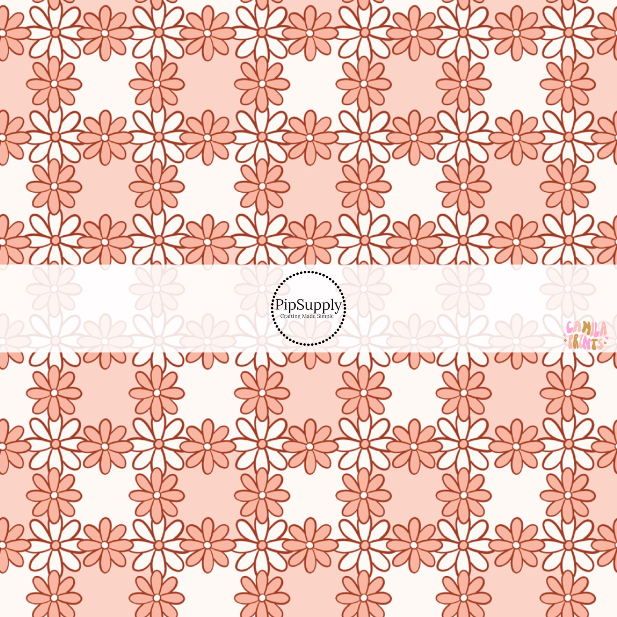 Easter Daisy Checkers Fabric By The Yard - Orange Daisy Checker Fabric ...