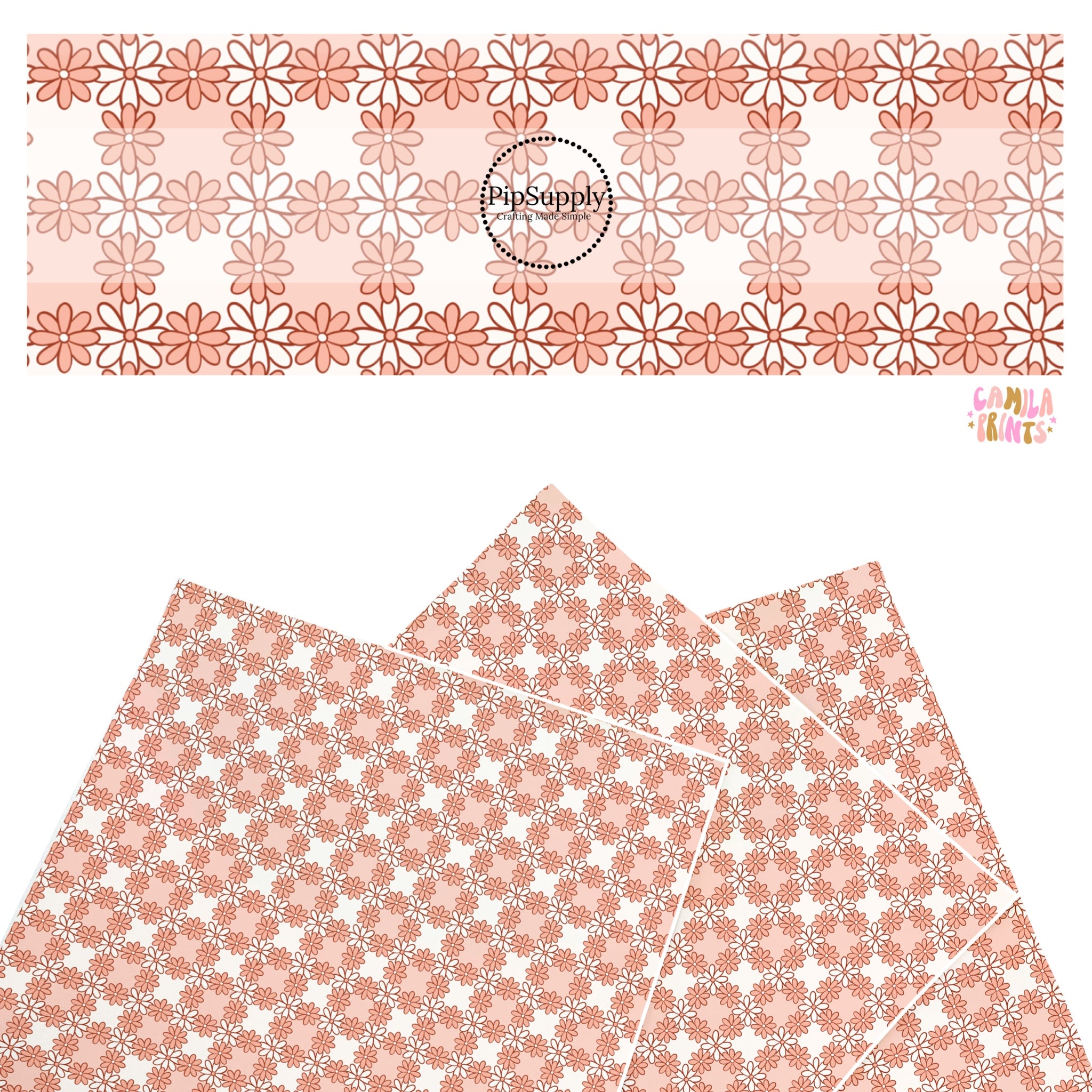 Easter Daisy Checkers Faux Leather Sheets - Orange Daisy Checker Faux ...