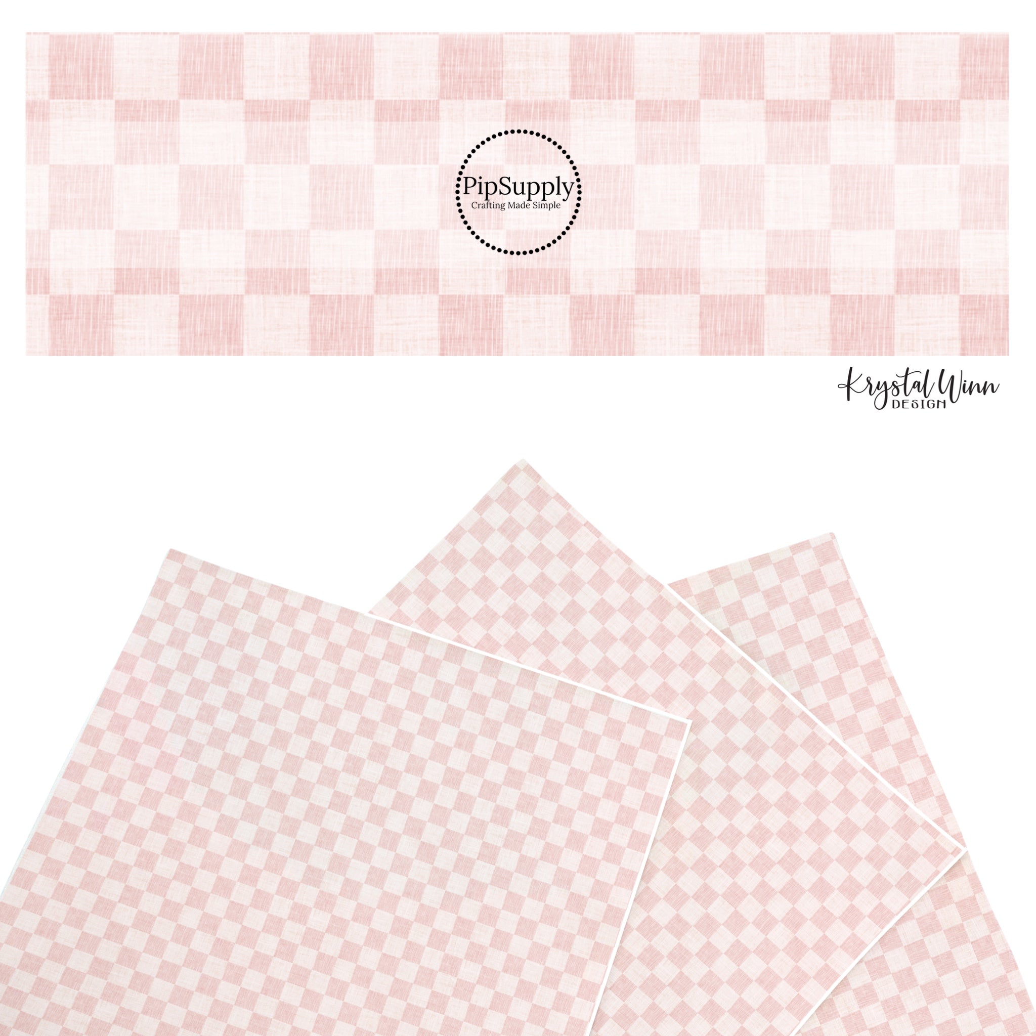 Spring Linen Checkers Faux Leather Sheets - Pale Pink Faux Linen ...