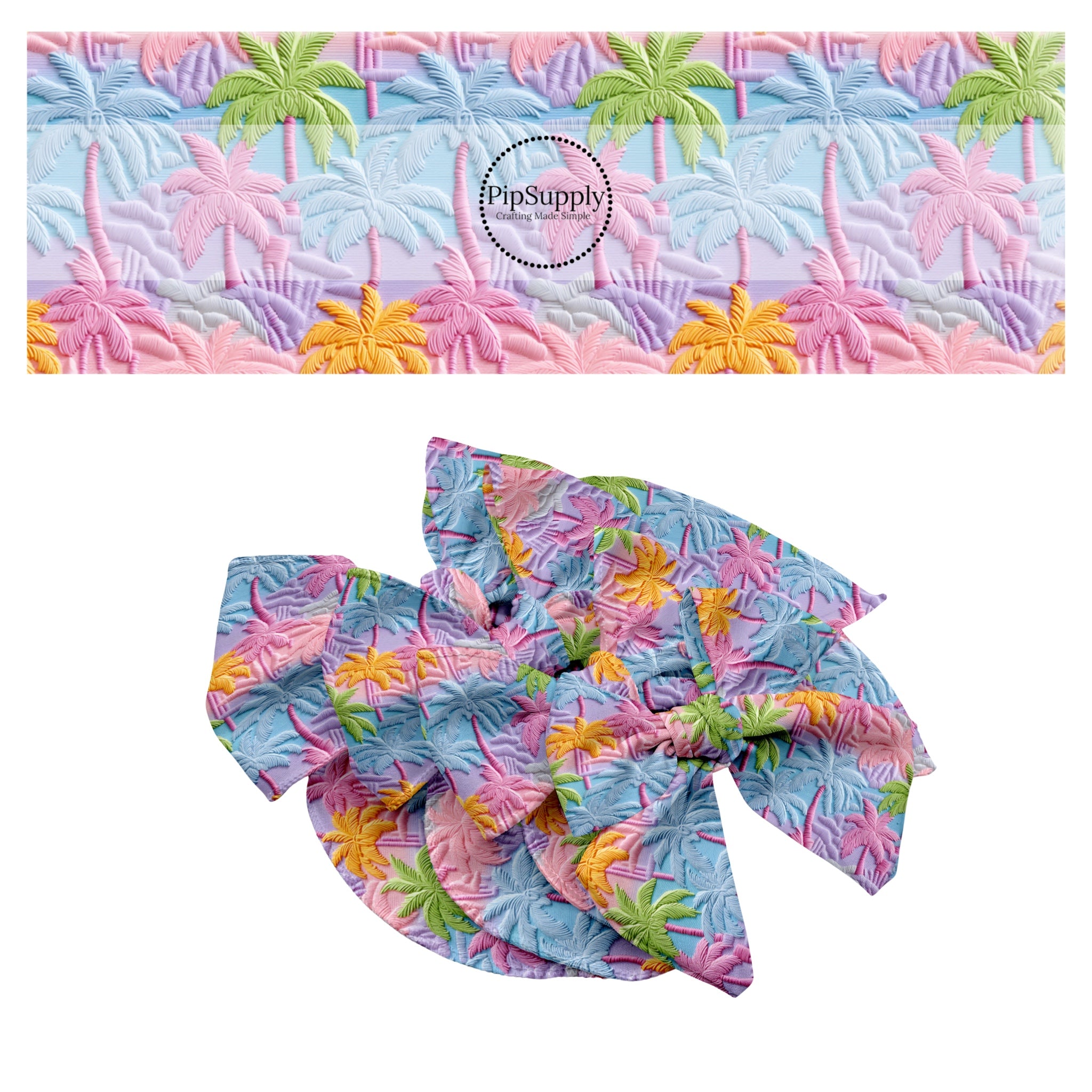 Tropical Palm Trees Hair Bow Strips - Pastel Palm Tree Embroidery Hair ...