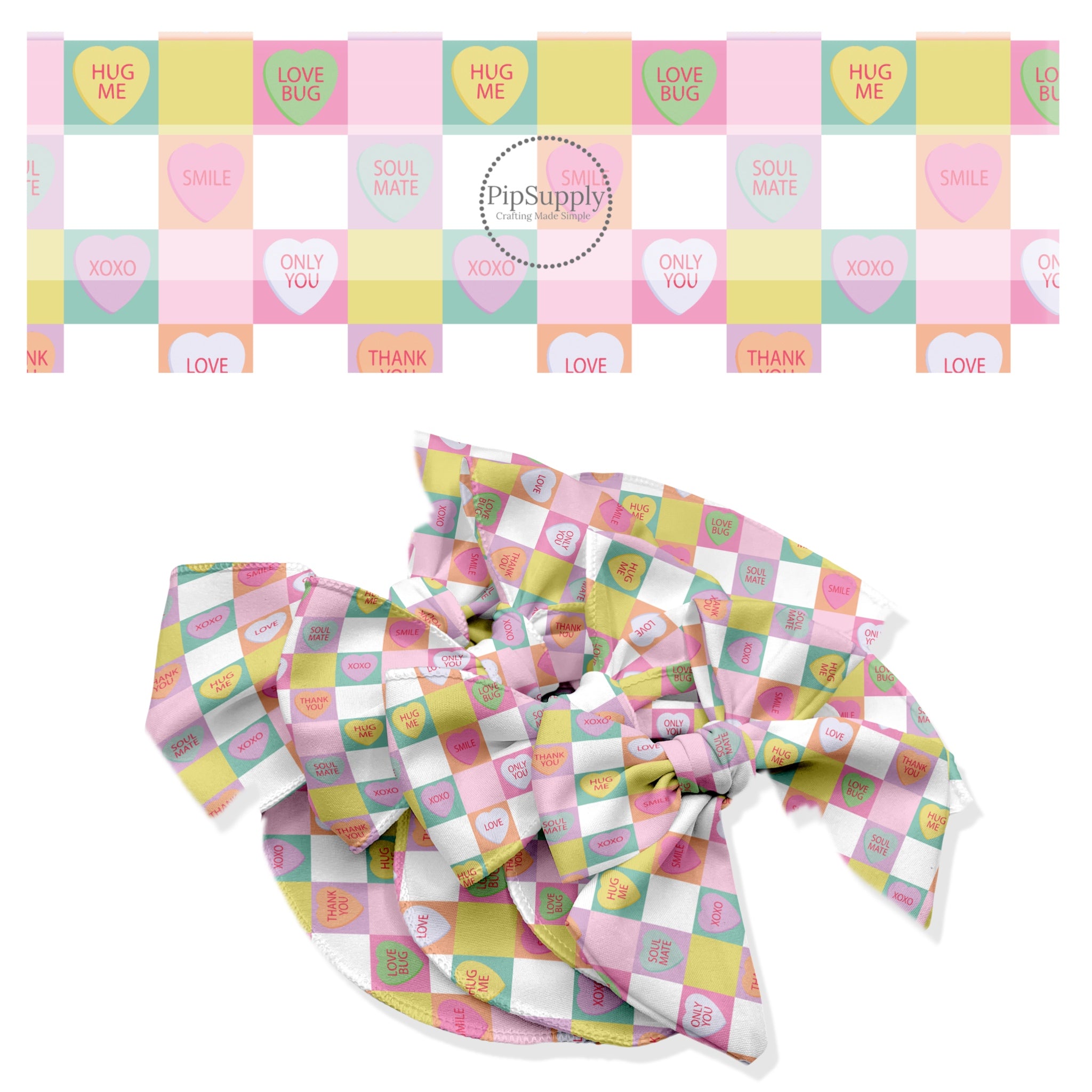 Valentine Day Checker Hair Bow Strips - Pastel Rainbow Heart Checker ...