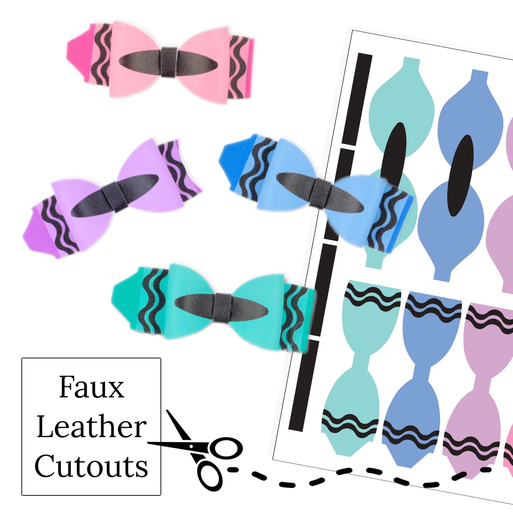 School Crayons Faux Leather DIY Bow Cutouts - Pastel Solid Crayons Faux ...