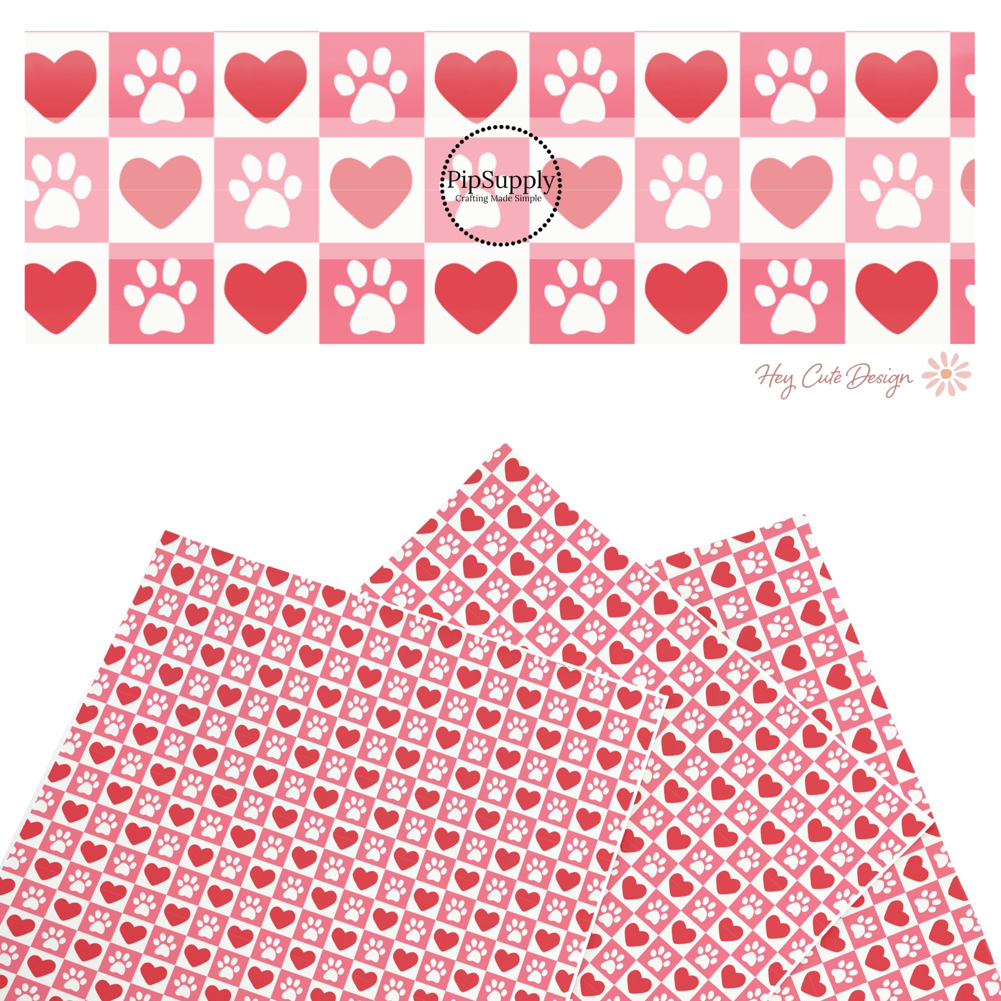 Valentine's Day Heart Checkers Faux Leather Sheets - Paw Heart Checker ...