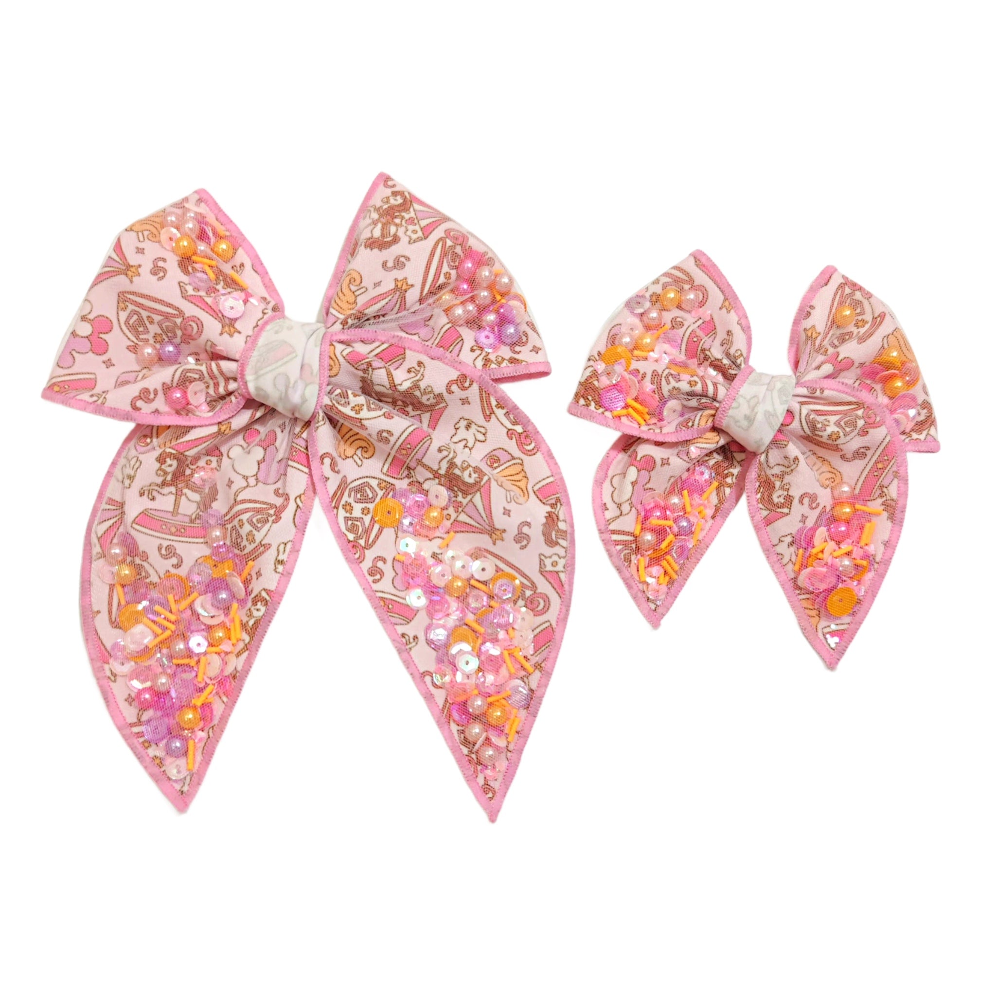 Magical Themed Two Toned Shaker Hair Bows w/ Clips - Pink Carousel Two ...