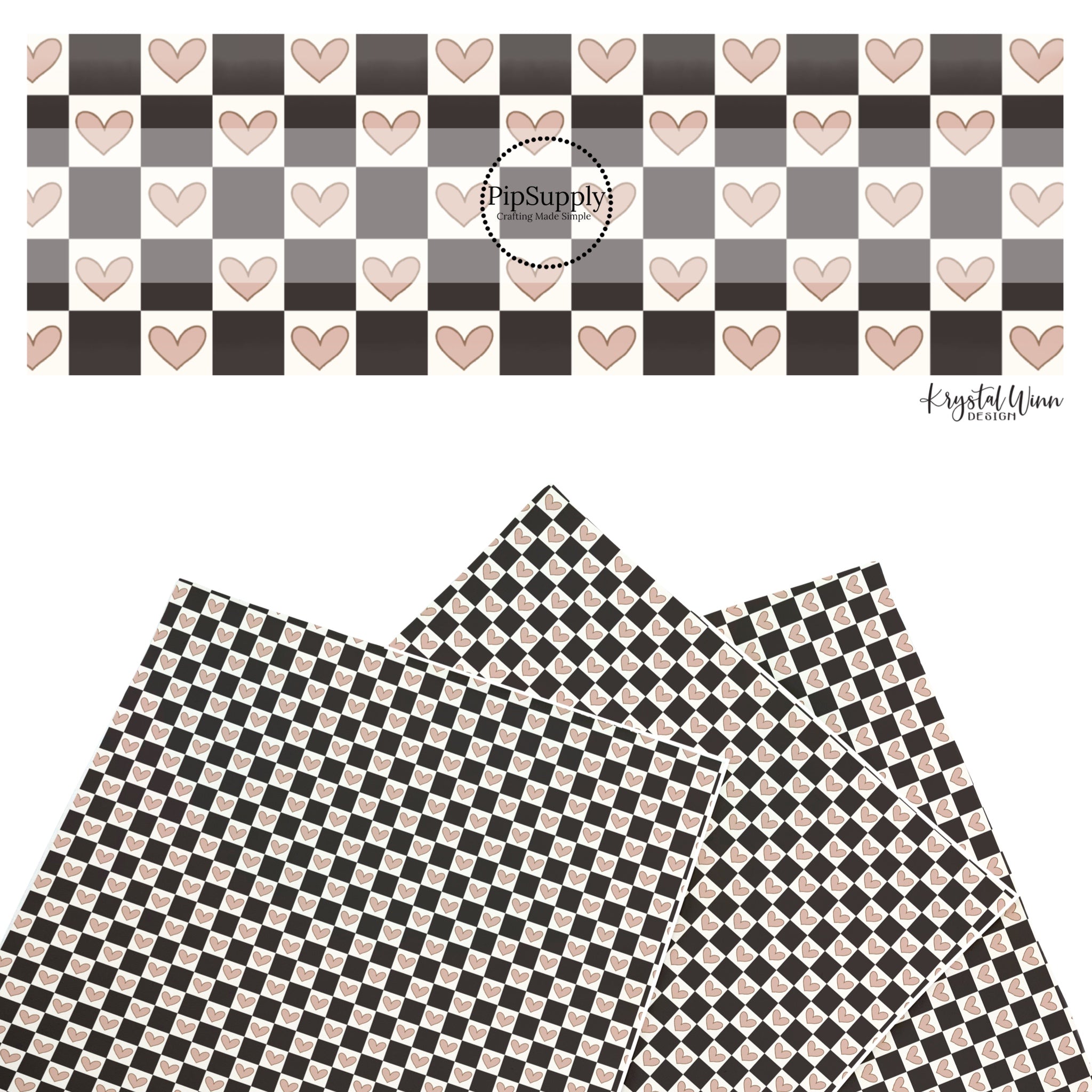 Pink Heart Checkers Faux Leather Sheets - Pink Charcoal Heart Checker ...