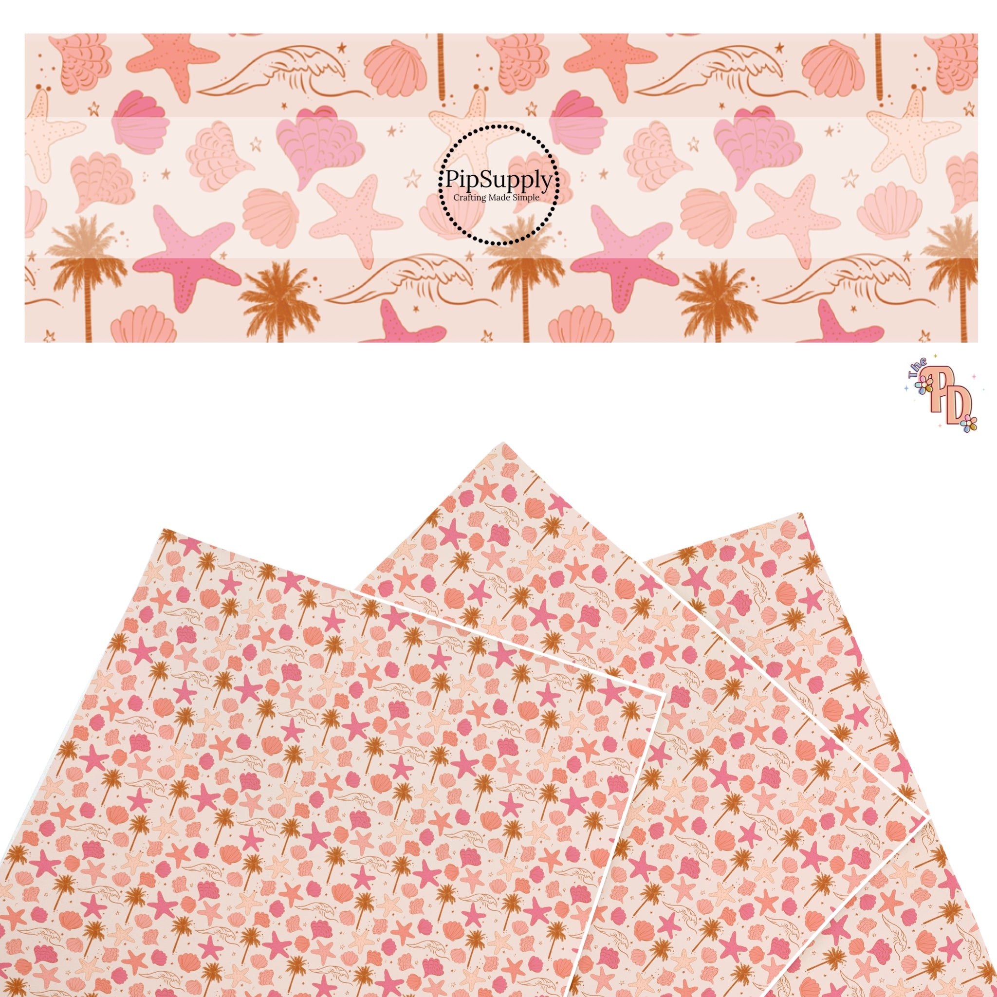Tropical Beach Faux Leather Sheet - Pink Coral Beach Faux Leather ...
