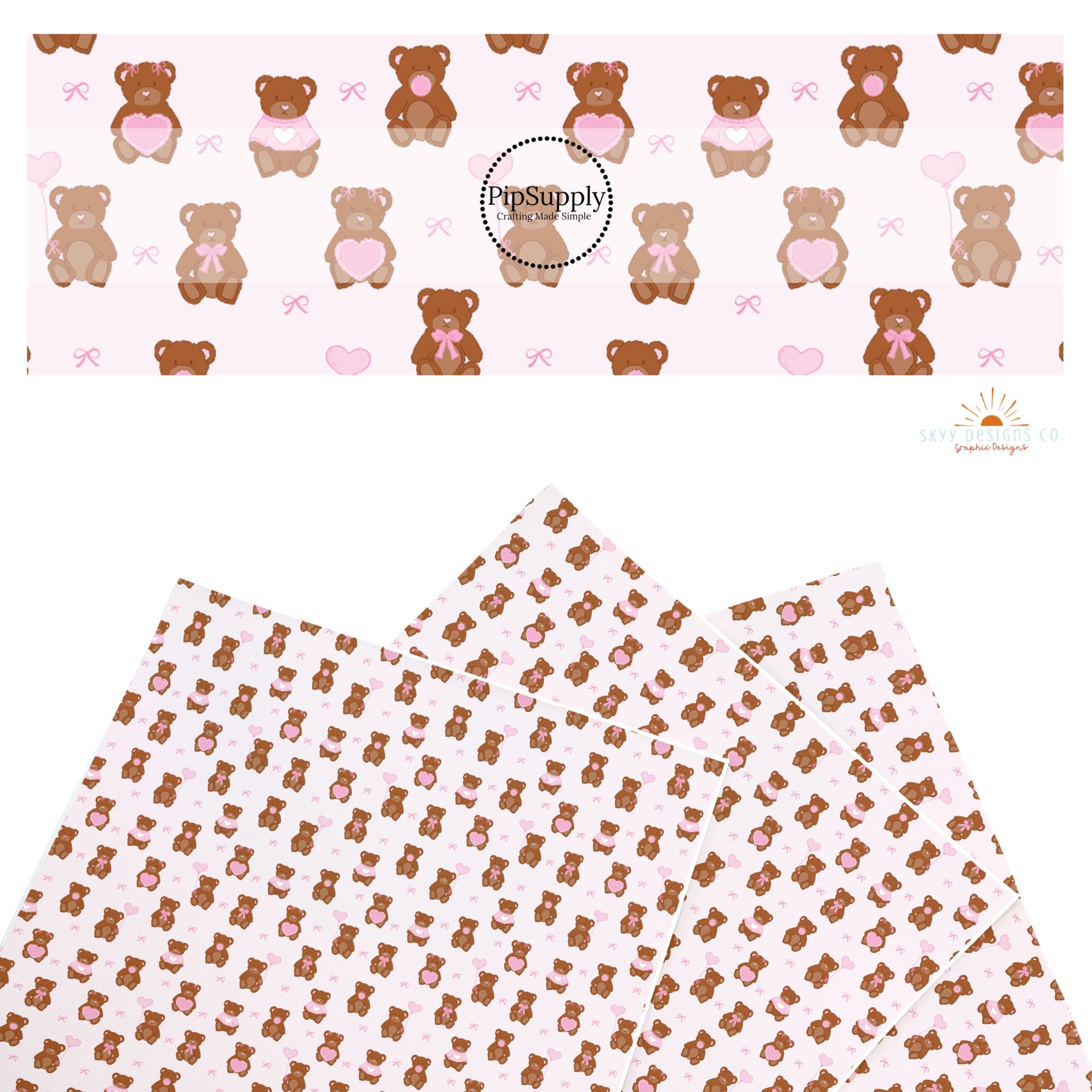 Valentine Day Bears Faux Leather Sheets - Pink Cuddle Bears Faux ...
