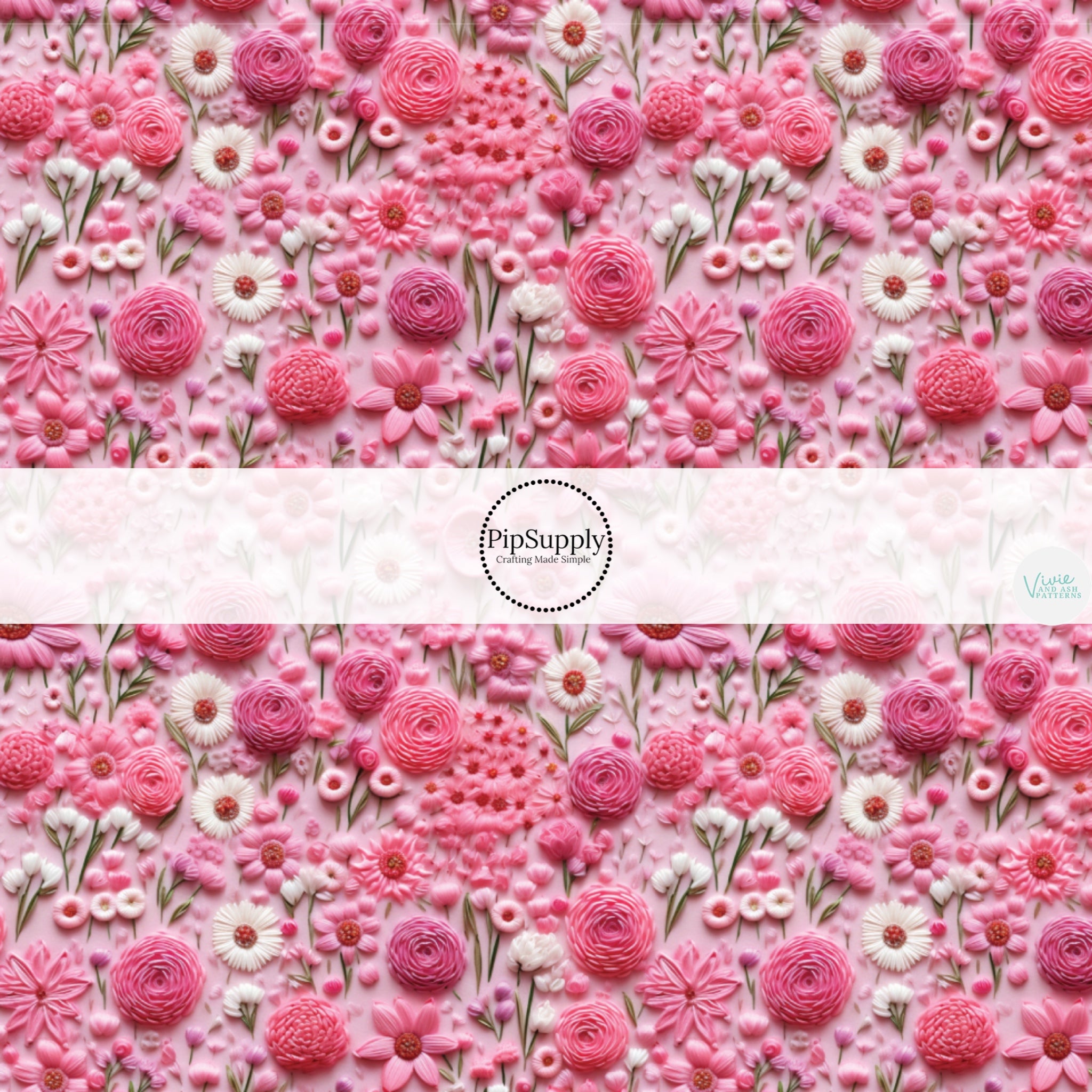 Valentine's Day Fabric By The Yard - Pink Garden Faux Embroidered ...