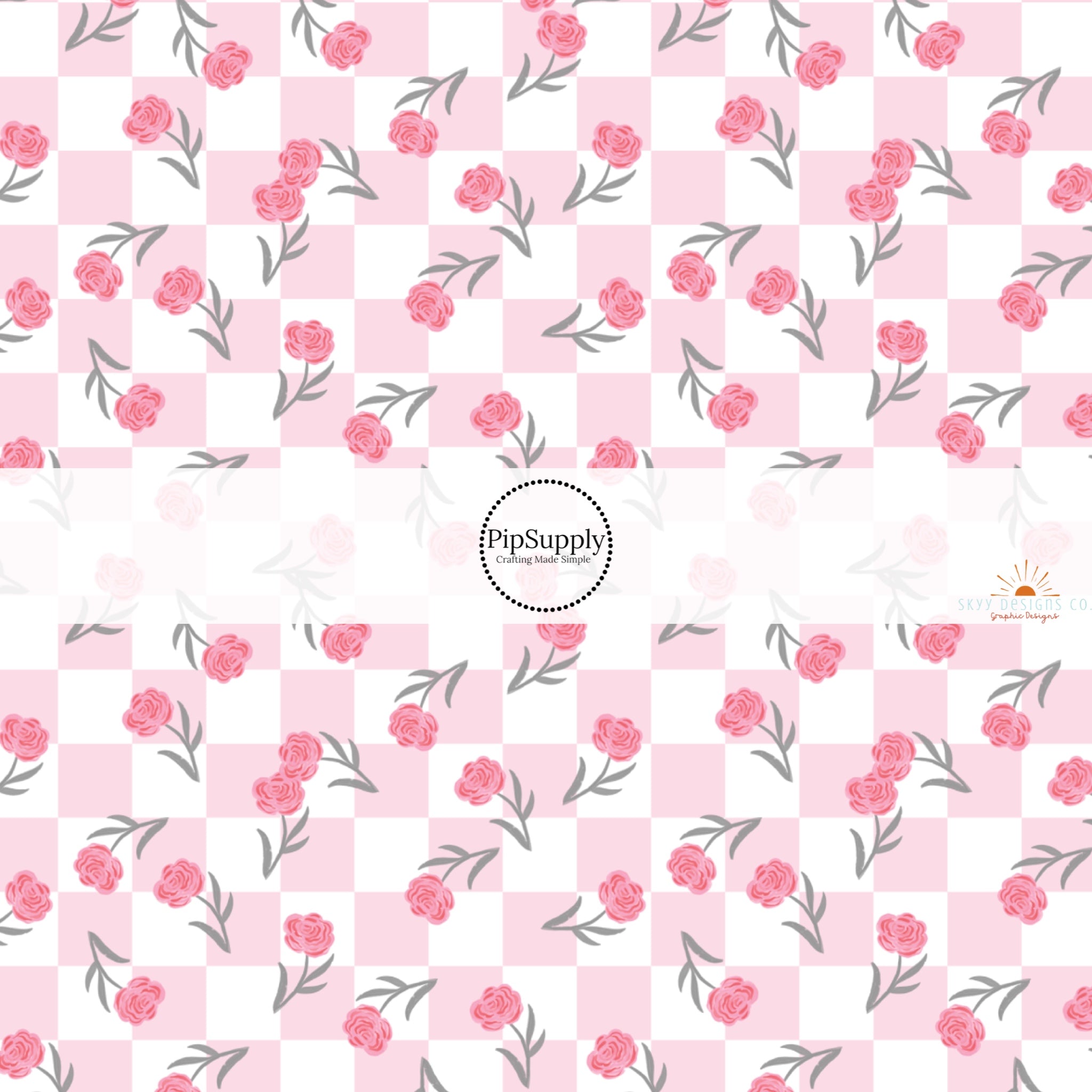 Valentine Day Roses Fabric By The Yard - Pink Rose Checker Fabric By ...