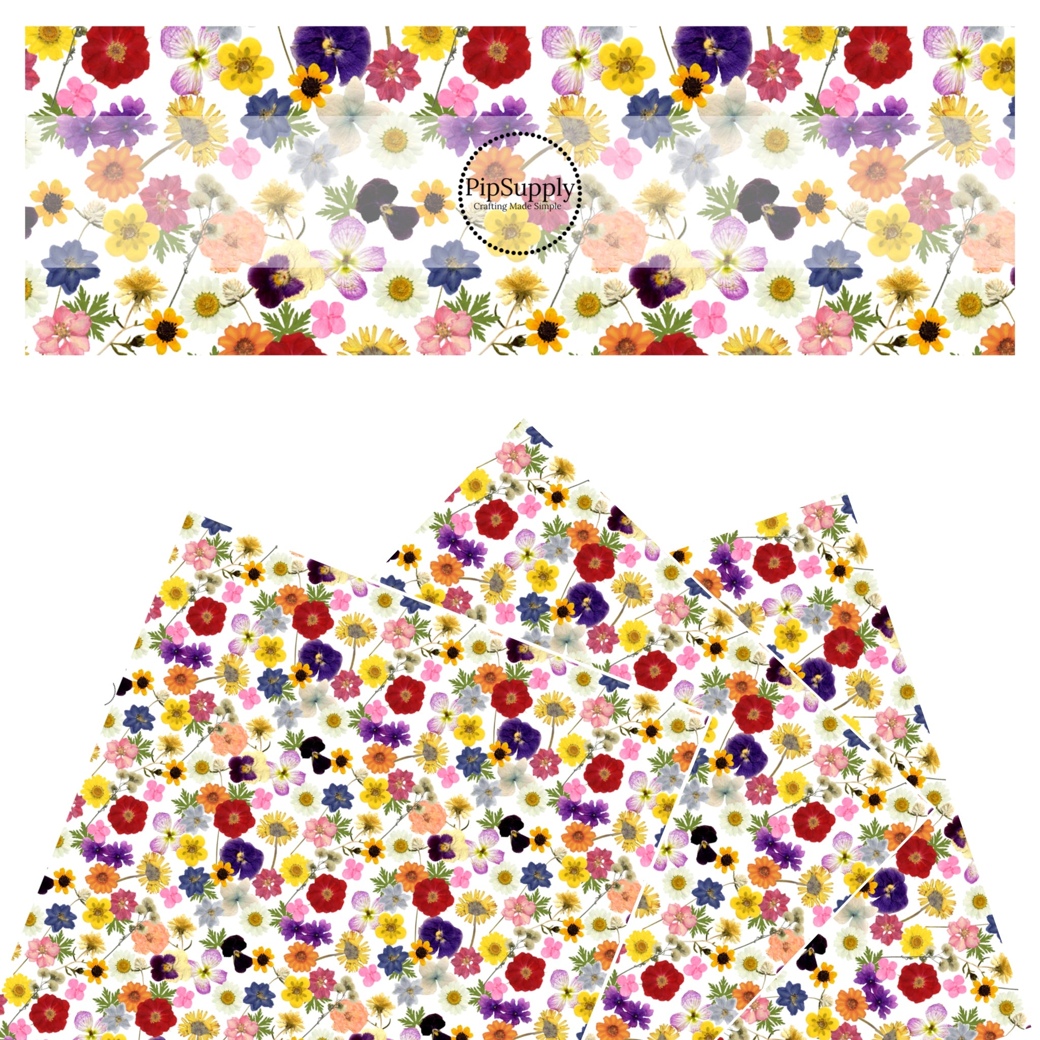 Floral Pattern Faux Leather Sheets - Pressed Wildflowers Faux Leather ...